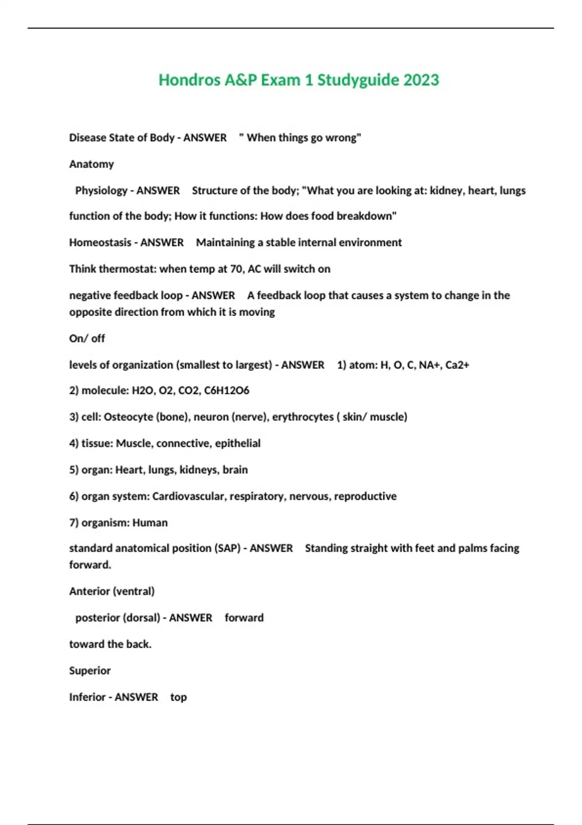 Hondros A&P Exam 1 Studyguide 2023 - Hondros A&P - Stuvia US