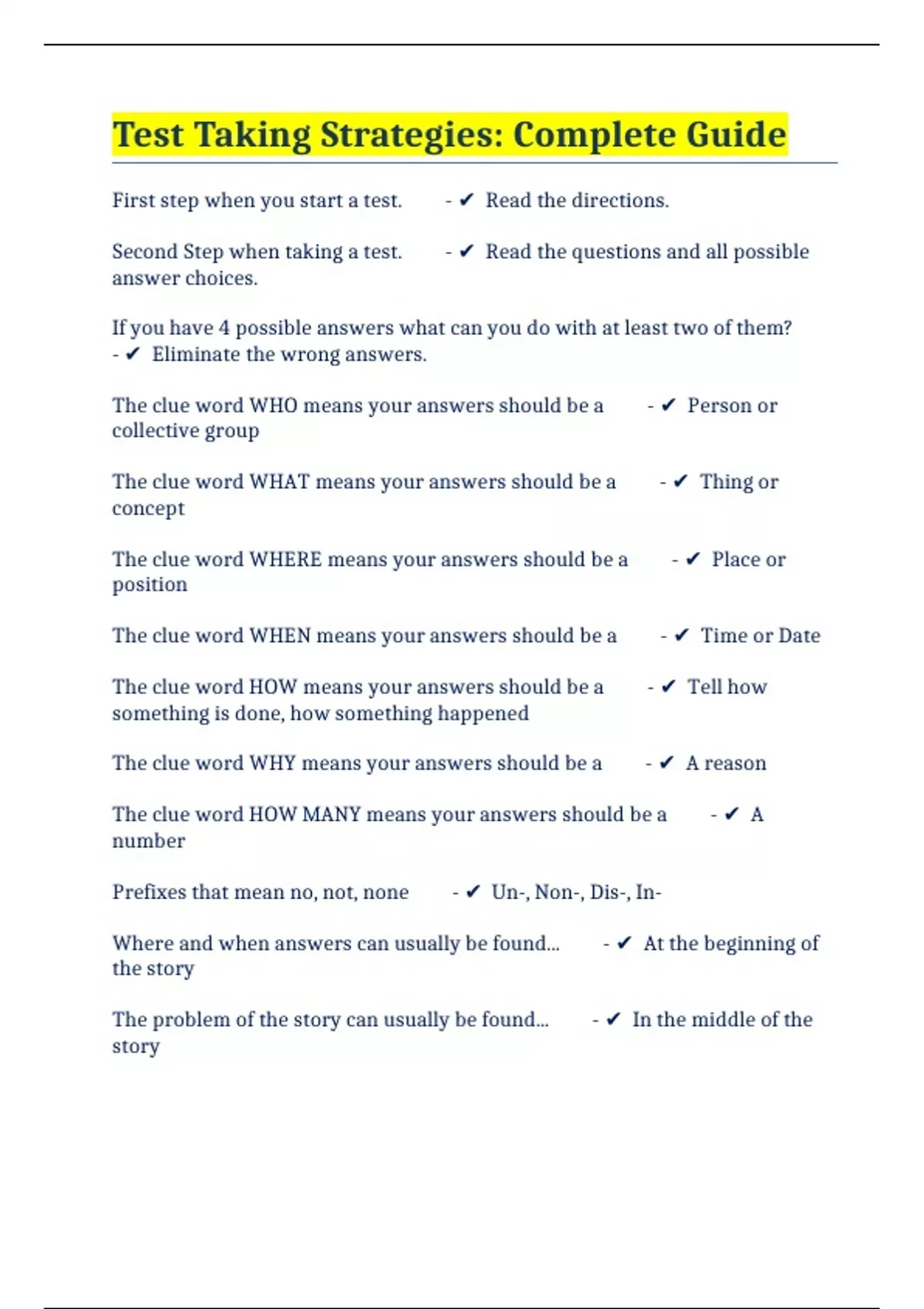 Test Taking Strategies: Complete Guide - Taking Strategies - Stuvia US