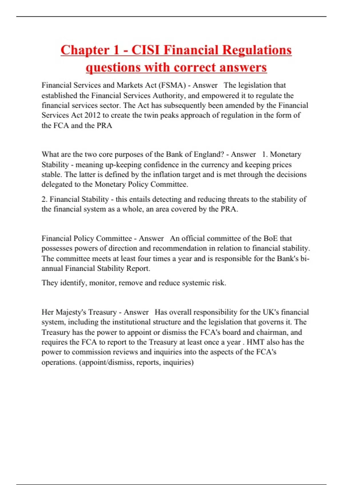 Chapter 1 - CISI Financial Regulations questions with correct answers ...