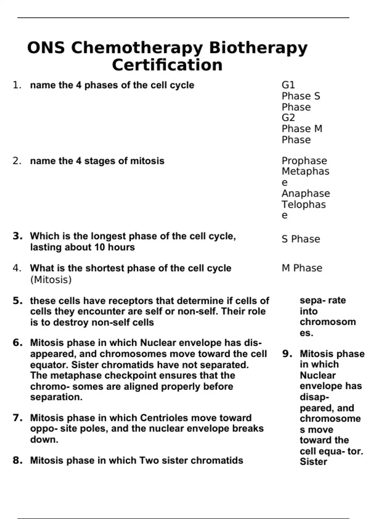 ONS Chemotherapy Biotherapy Certification(Questions And Answers) 2024 ...