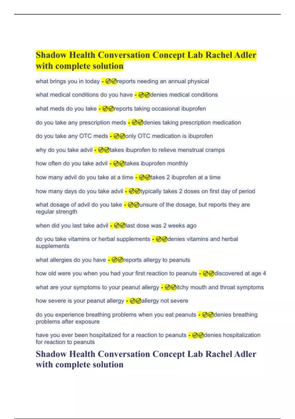 Shadow Health Conversation Concept Lab Rachel Adler with complete ...