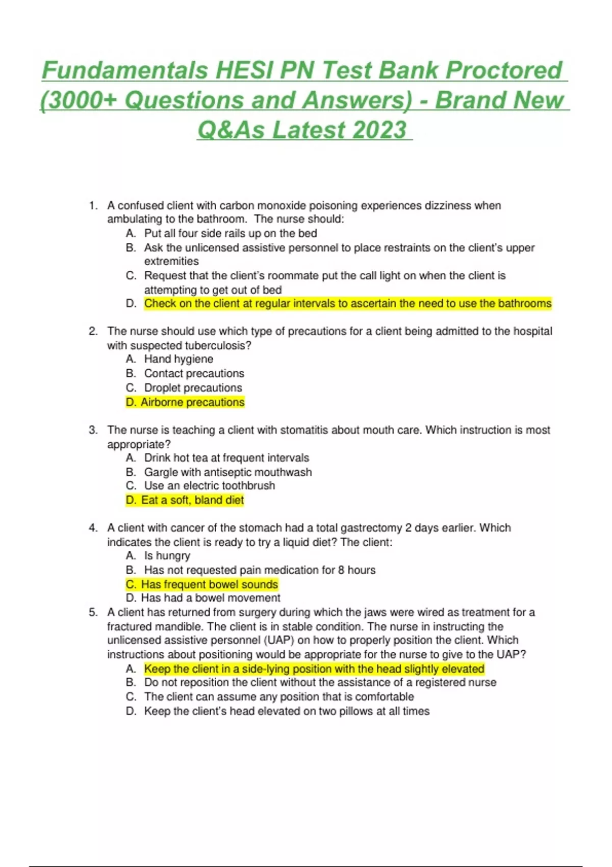 Fundamentals HESI PN Test Bank Proctored (3000+ Questions and Answers ...