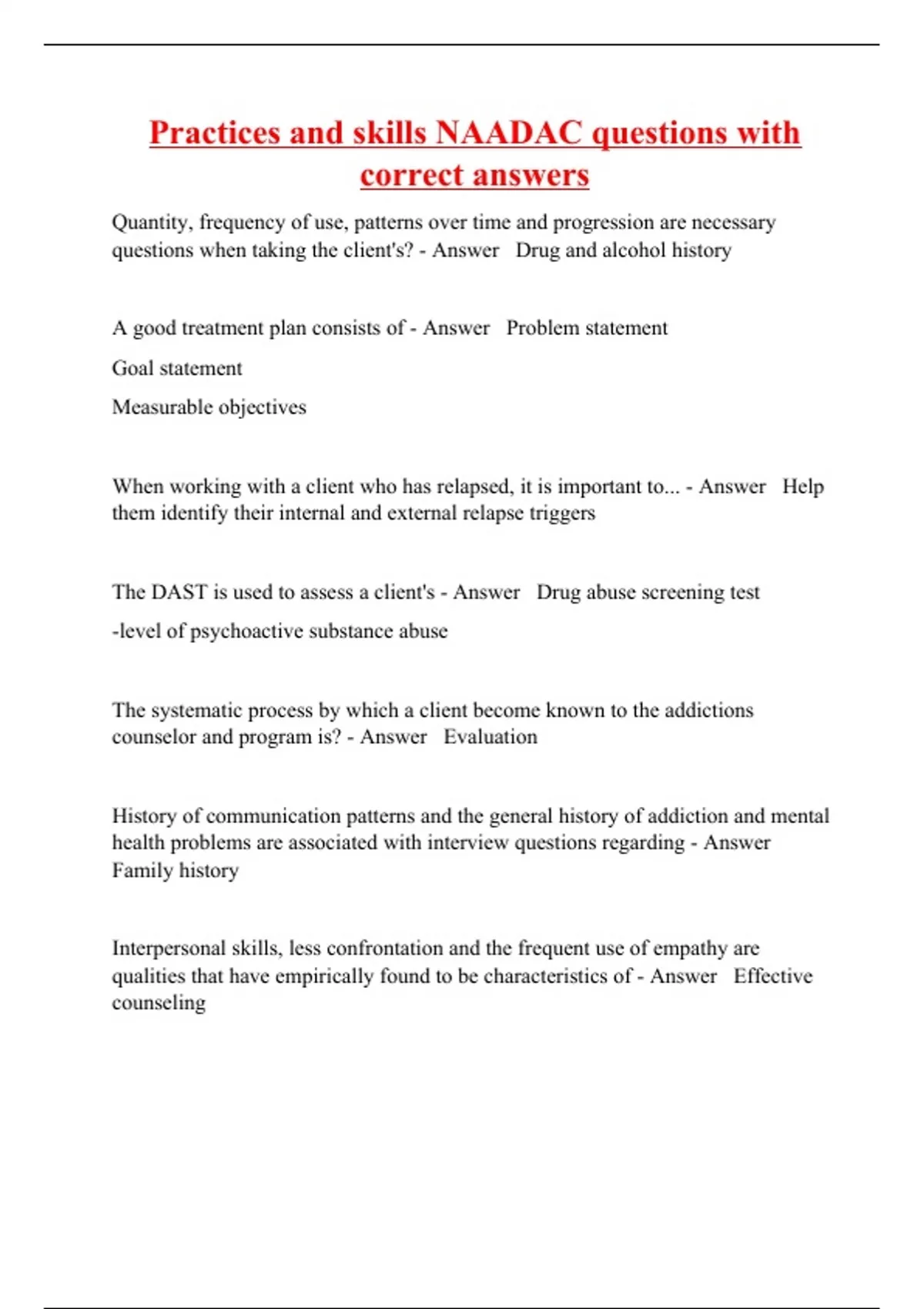 Practices and skills NAADAC questions with correct answers - NAADAC ...