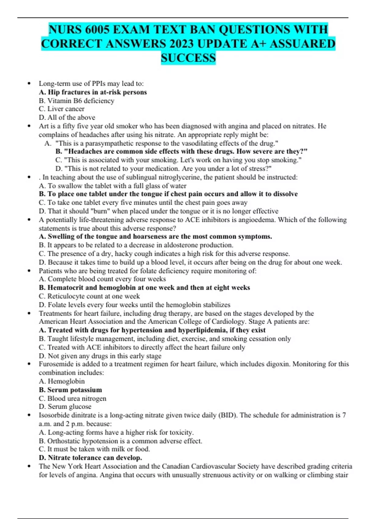NURS 6005 EXAM TEXT BAN QUESTIONS WITH CORRECT ANSWERS 2023 UPDATE A+ ...