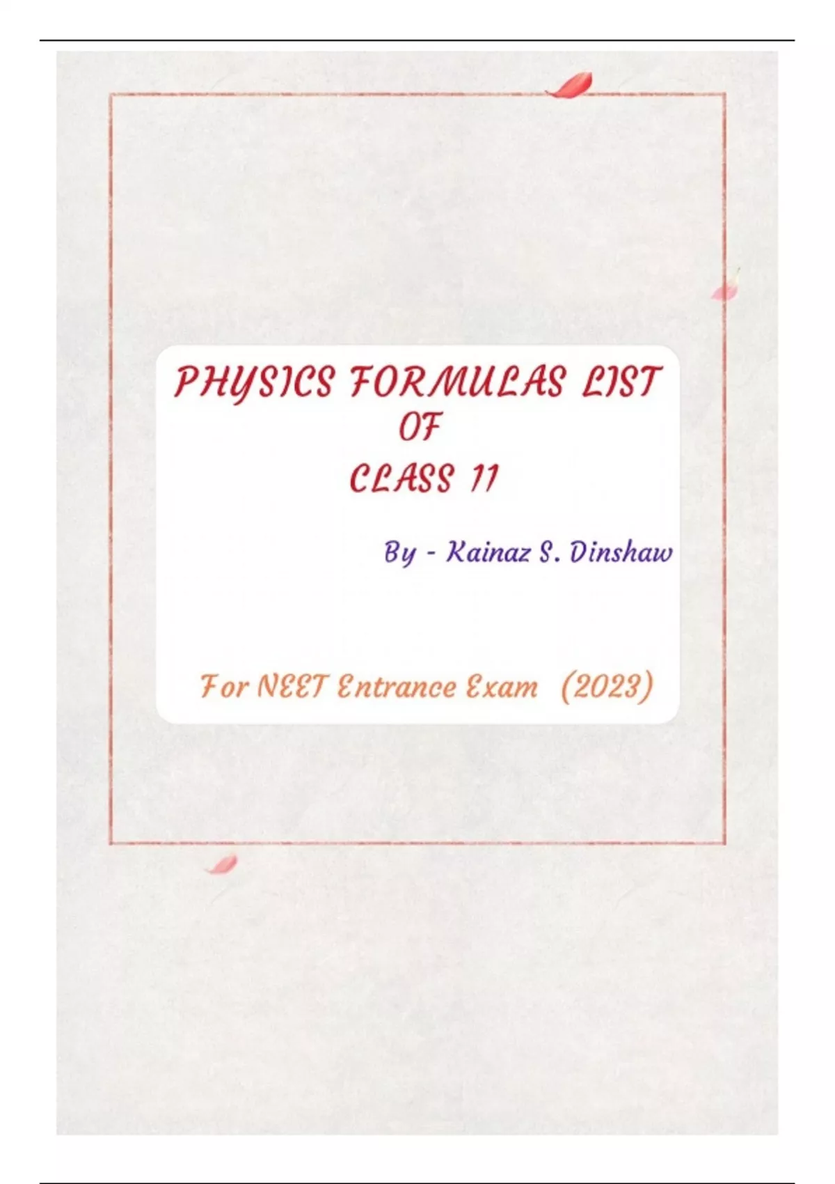 Physics Formulas List For Class 11 ( NEET Aspirants ) - NEET - Stuvia US