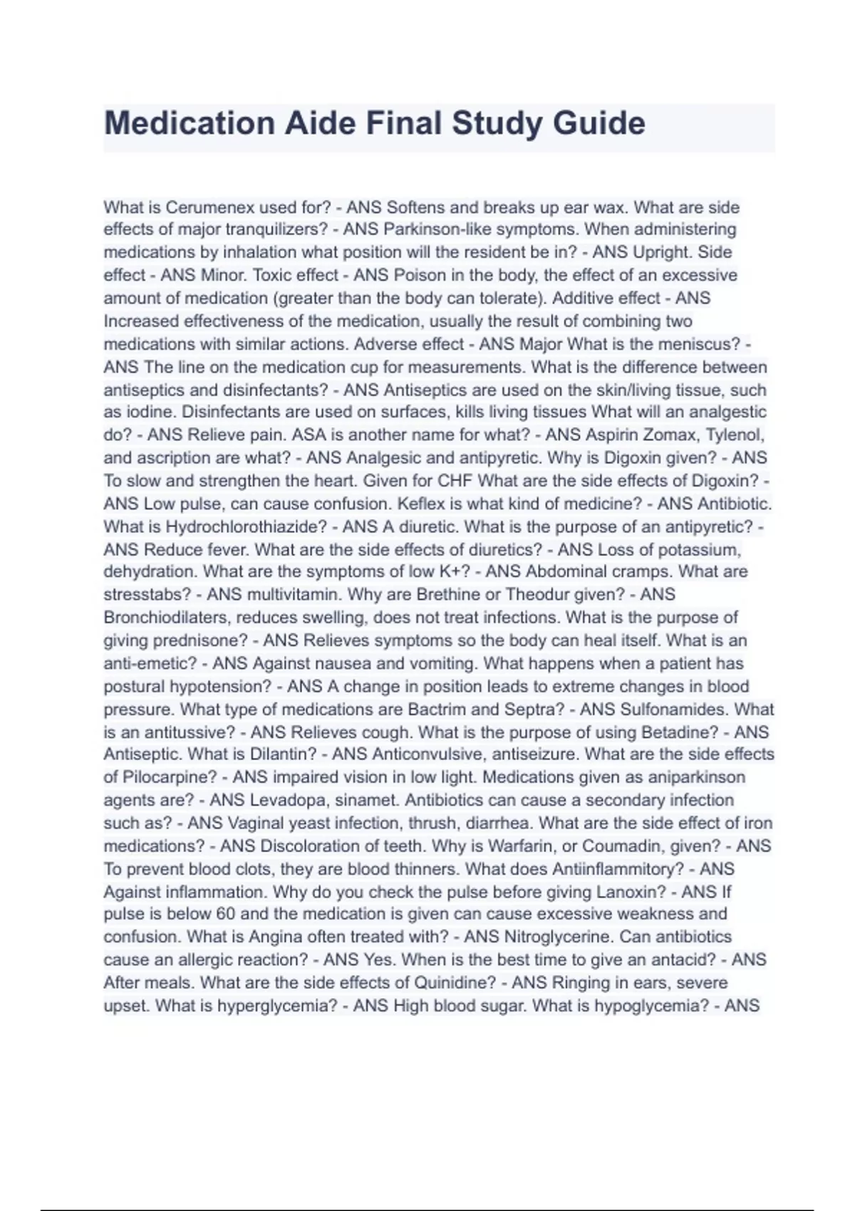 Medication Aide Insulin Module COMPLETE WITH ANSWERS. 2022/2023 (A+ ...