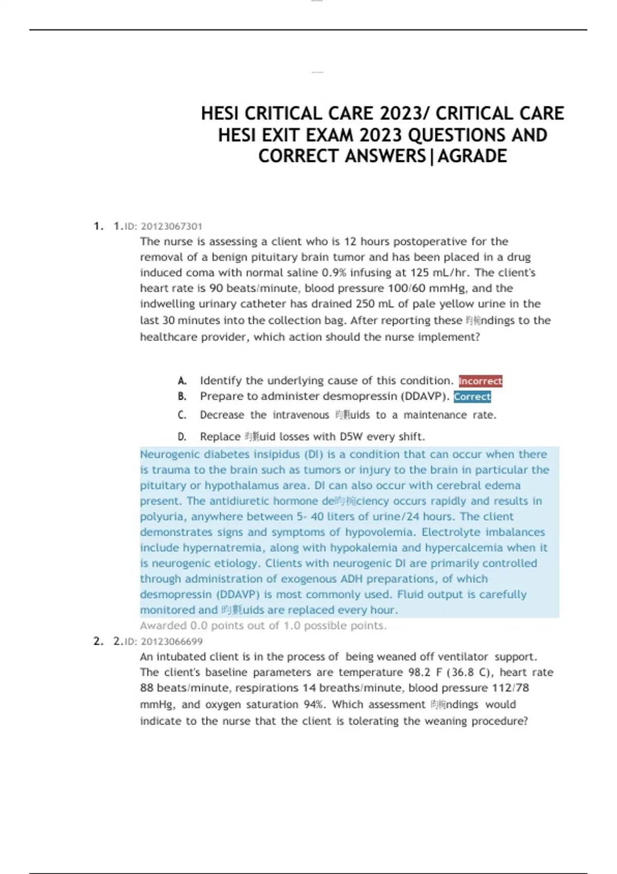 HESI CRITICAL CARE 2023/ CRITICAL CARE HESI EXIT EXAM 2023 QUESTIONS ...