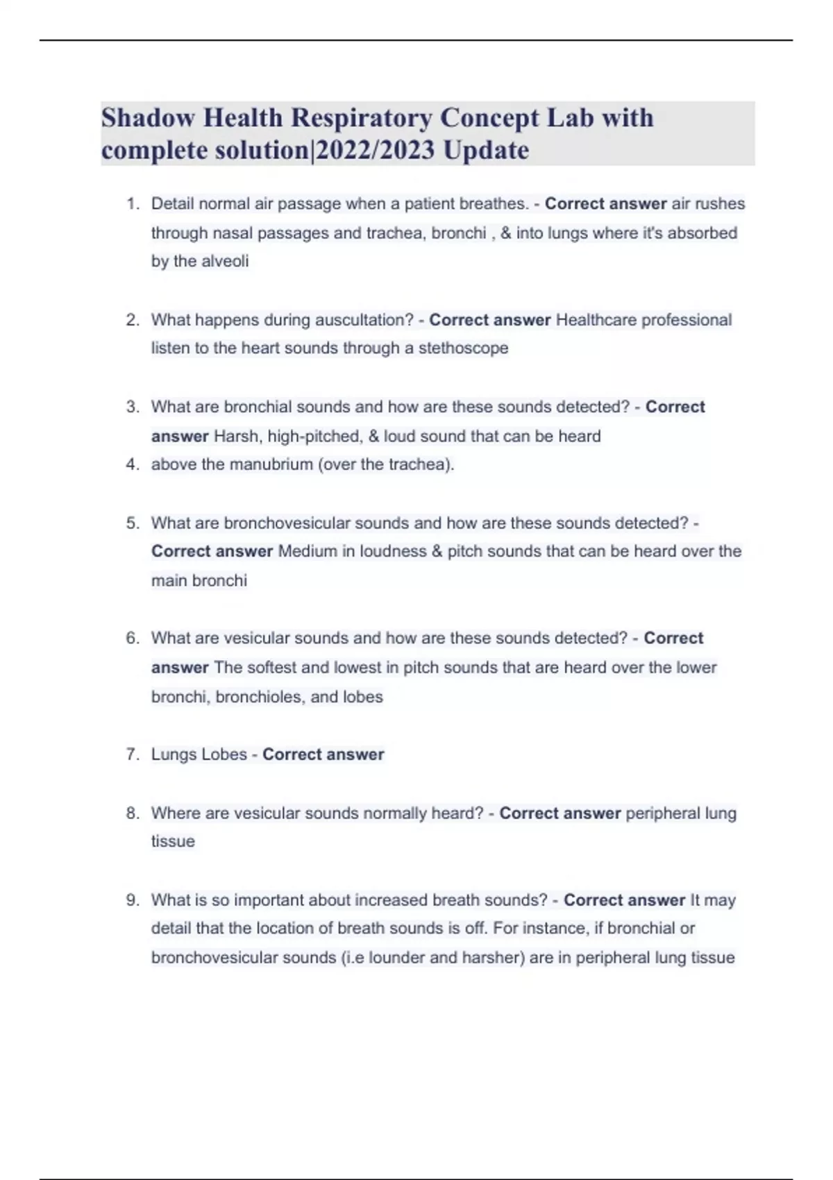 Shadow Health Respiratory Concept Lab with complete solution - Shadow ...