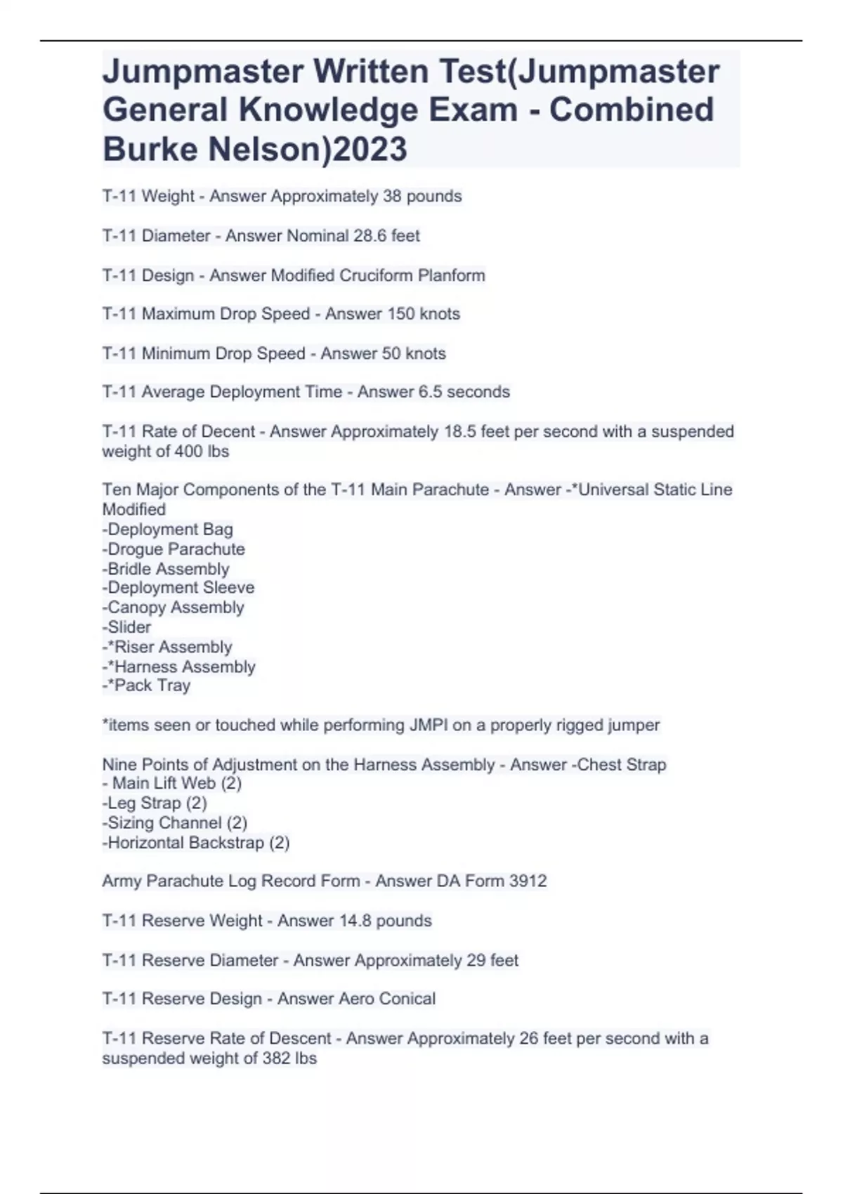 Jumpmaster Written Test(Jumpmaster General Knowledge Exam - Combined ...