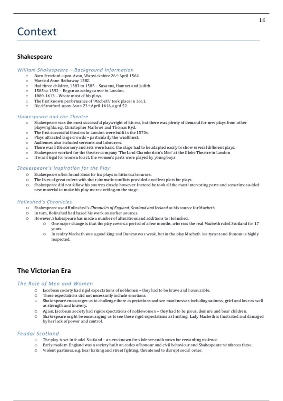 Summary AQA GCSE English Literarture Paper 1 Section A - Macbeth ...