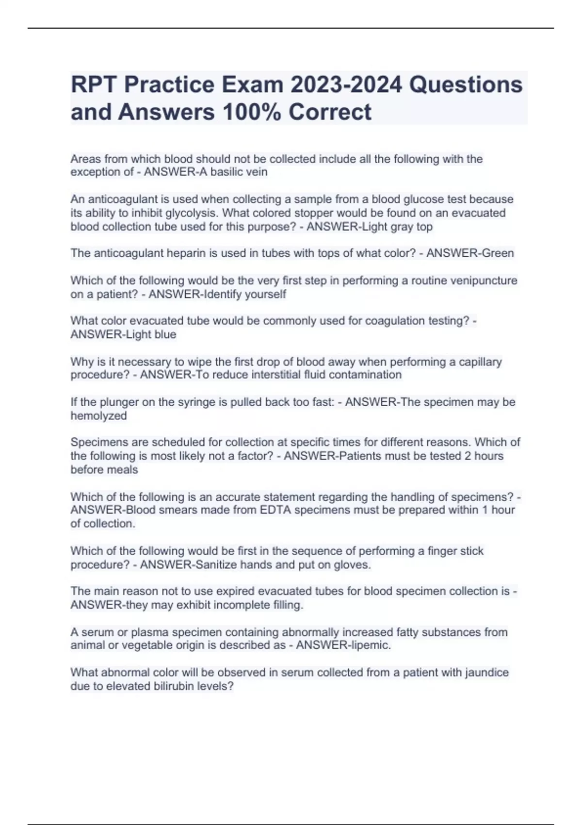 RPT Practice Exam Questions and Answers 100% Correct - RPT - Stuvia US