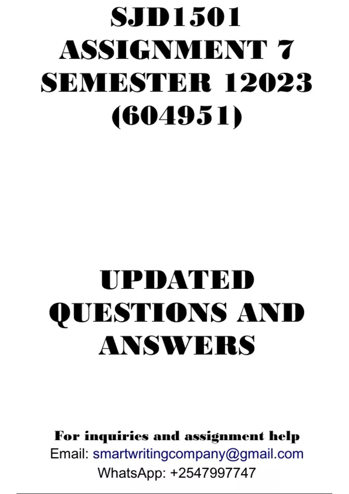 SJD1501 ASSIGNMENT 7 SEMESTER 12023 (604951) - SJD1501 - Social ...