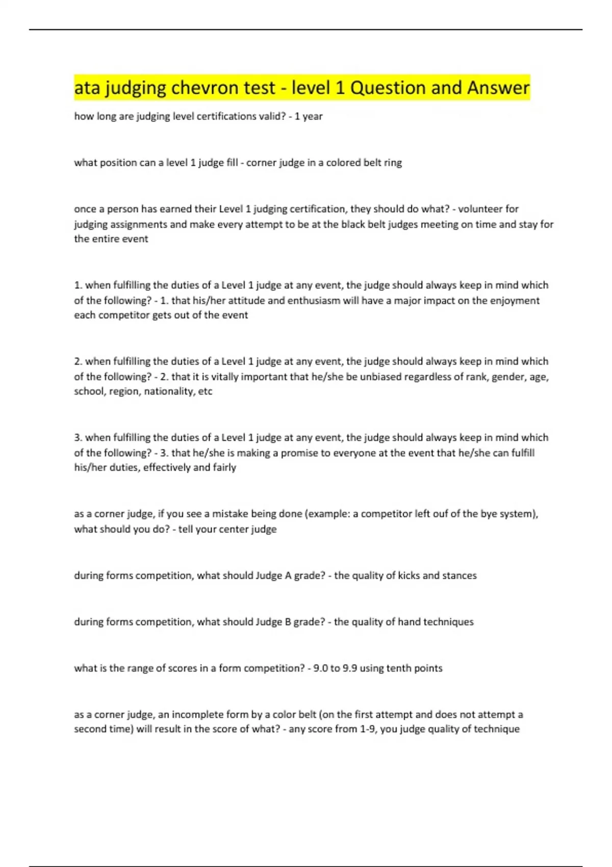 ata judging chevron test - level 1 Question and Answer - ACT - Stuvia US