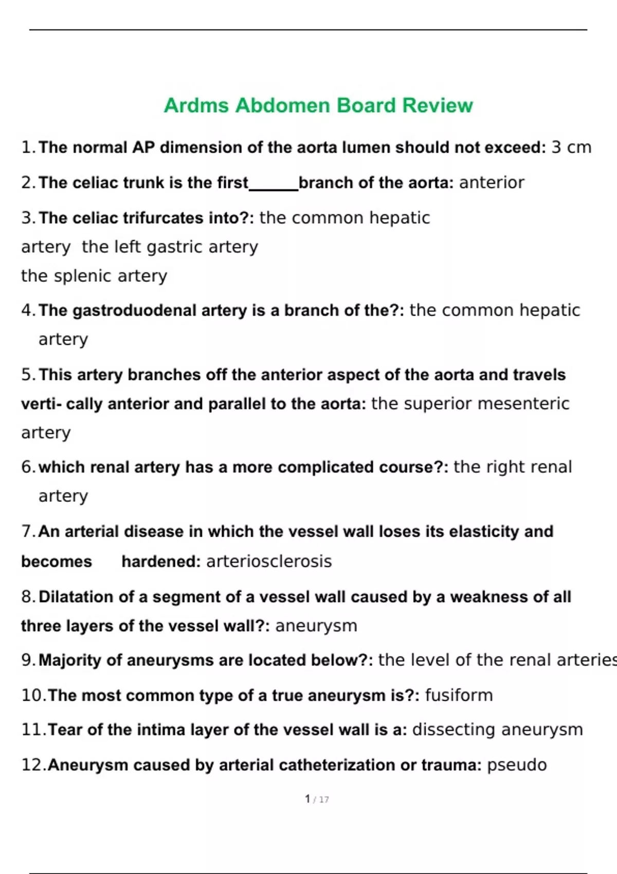 Abdomen ARDMS All Possible Questions and Answers 2023 with complete ...