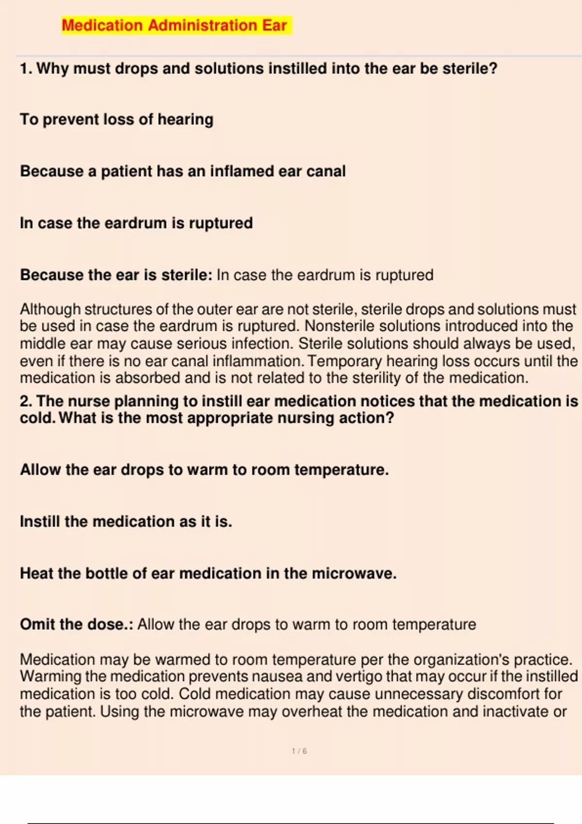 Medication Administration Ear (Otic) Skill (See Skill 21.5 on p546 as 1 ...