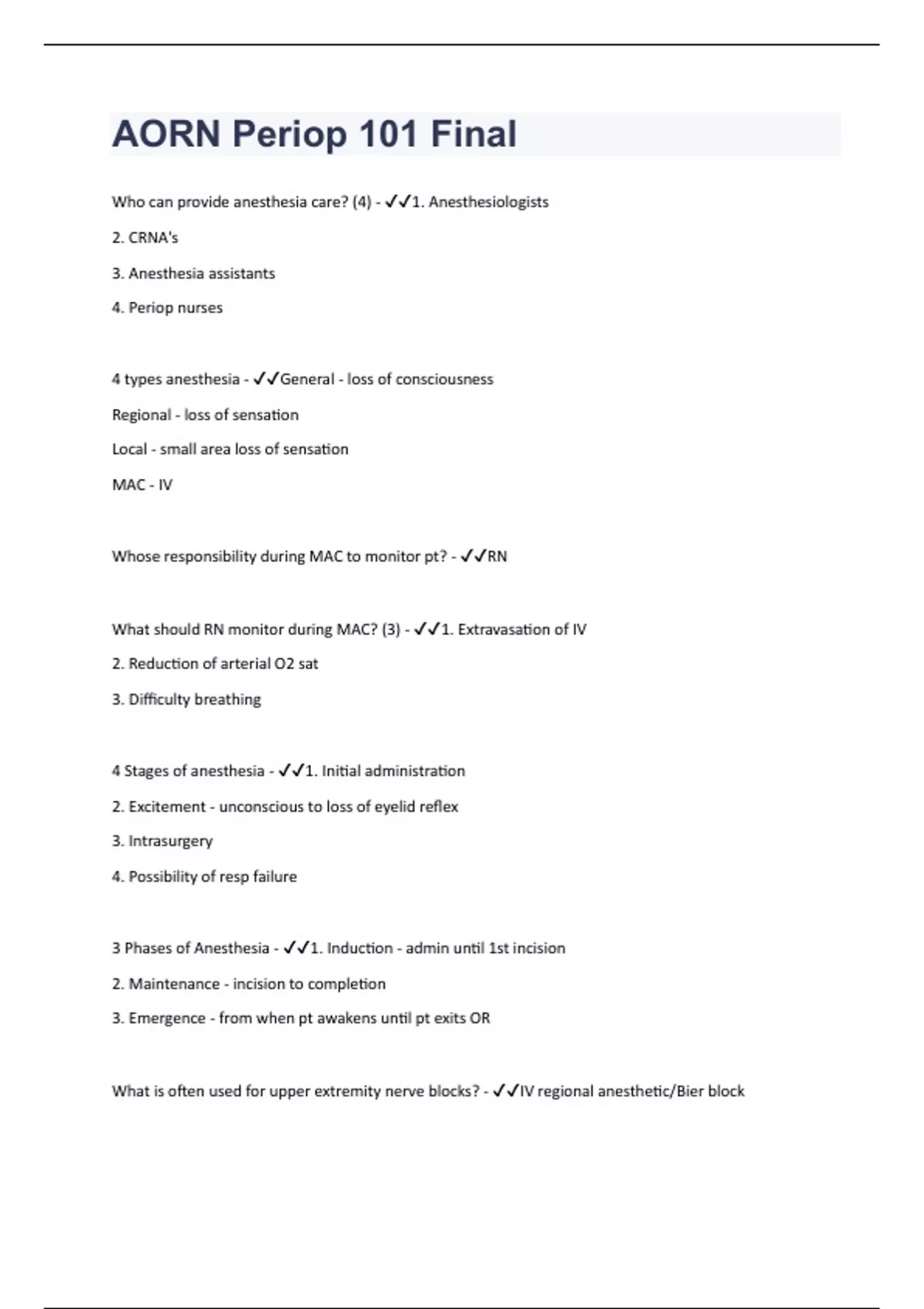AORN Periop 101 Final | Questions with 100% Correct Answers | updated ...