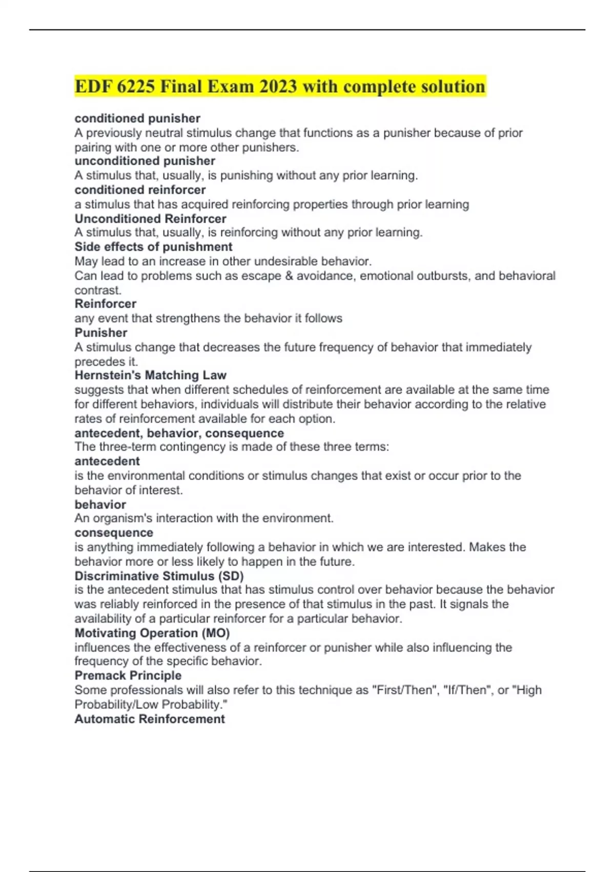 EDF 6225 Final Exam 2023 with complete solution - EDF 6225 - Stuvia US