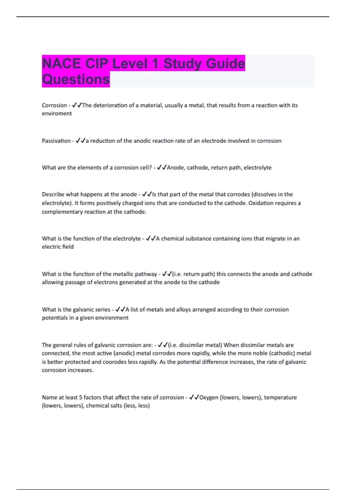 NACE CIP Level 1 Study Guide Questions | Questions with 100% Correct ...