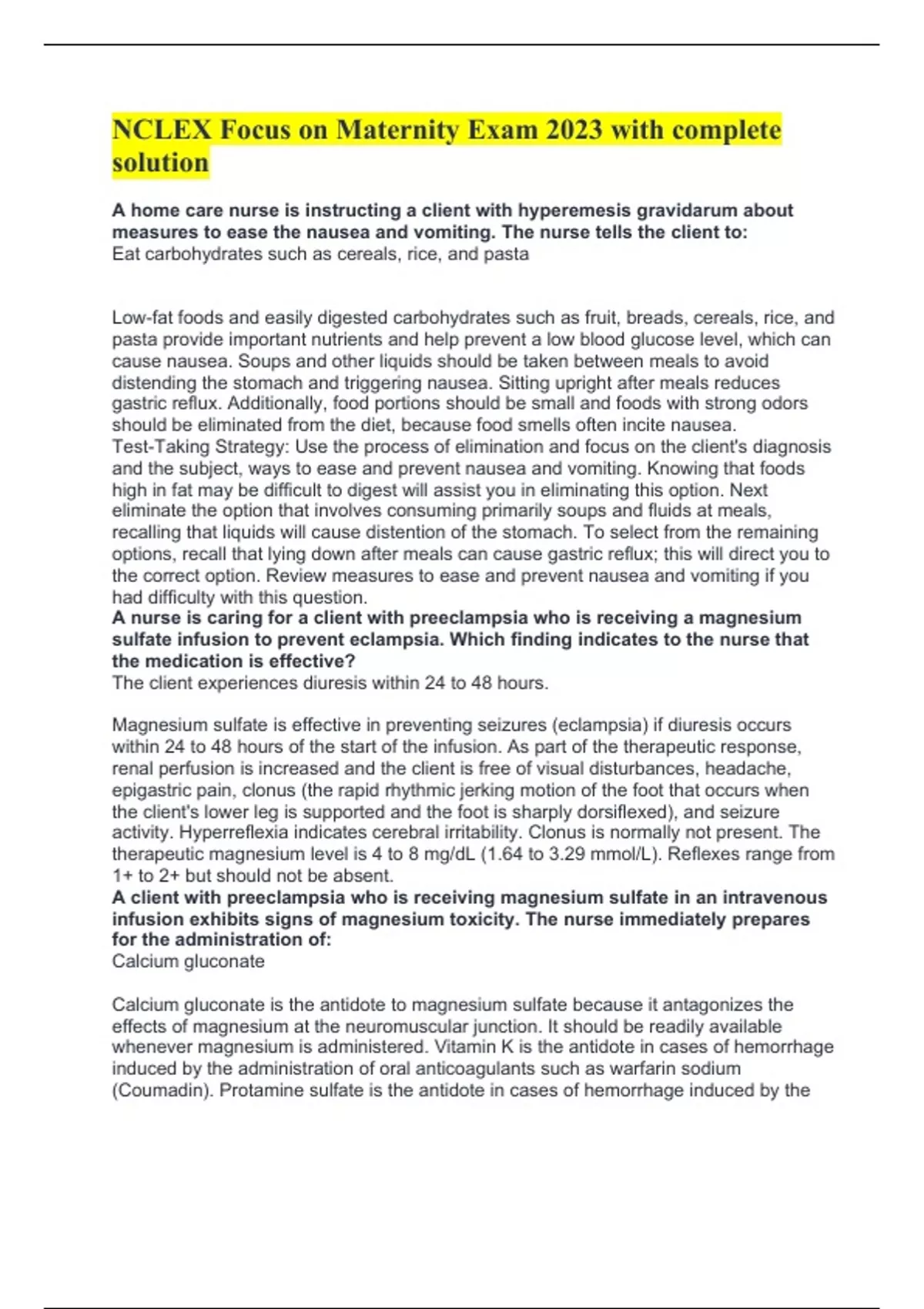 NCLEX Focus on Maternity Exam 2023 with complete solution - NCLEX Focus on Maternity - Stuvia US