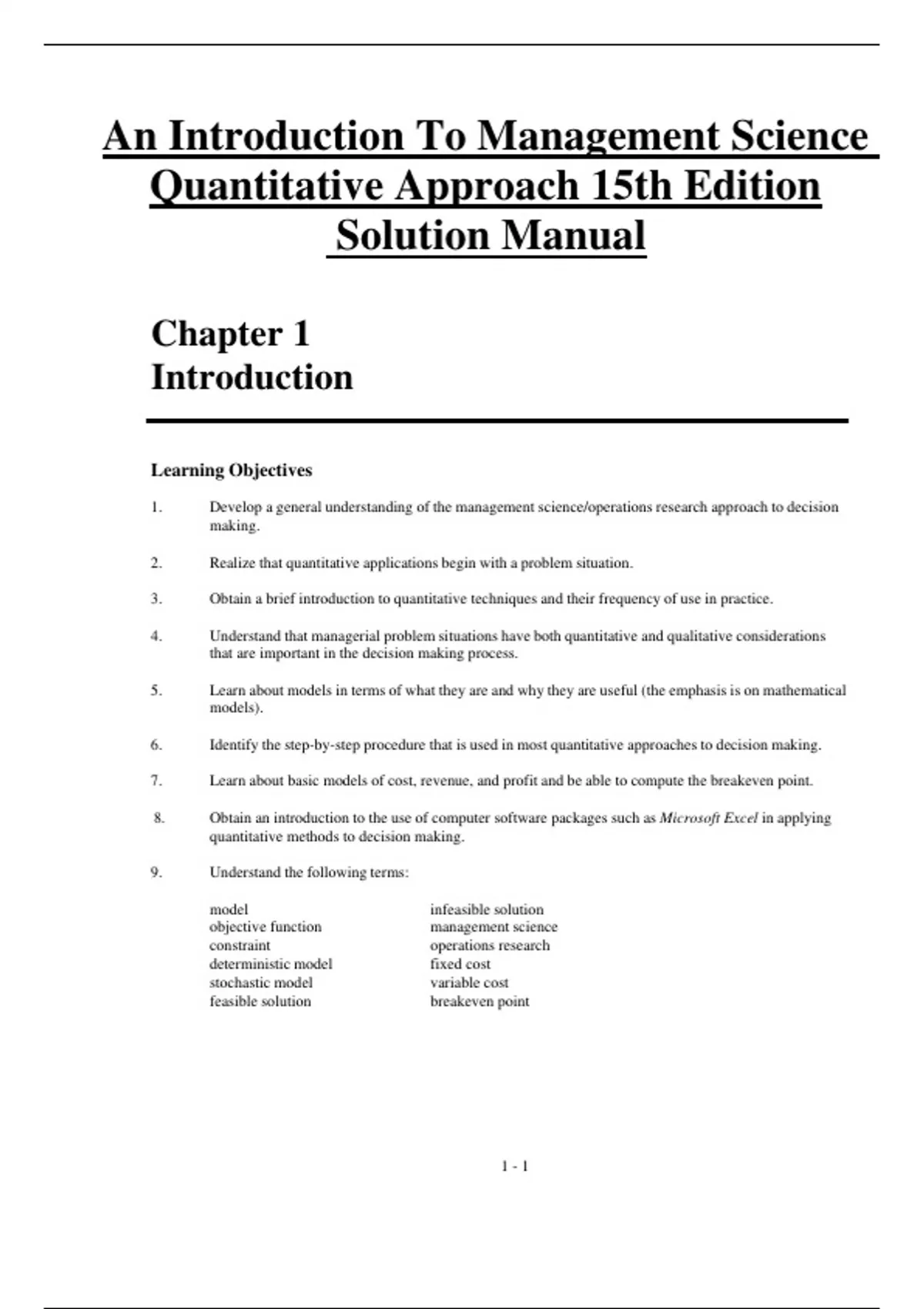 Complete Solution Manual An Introduction To Management Science ...