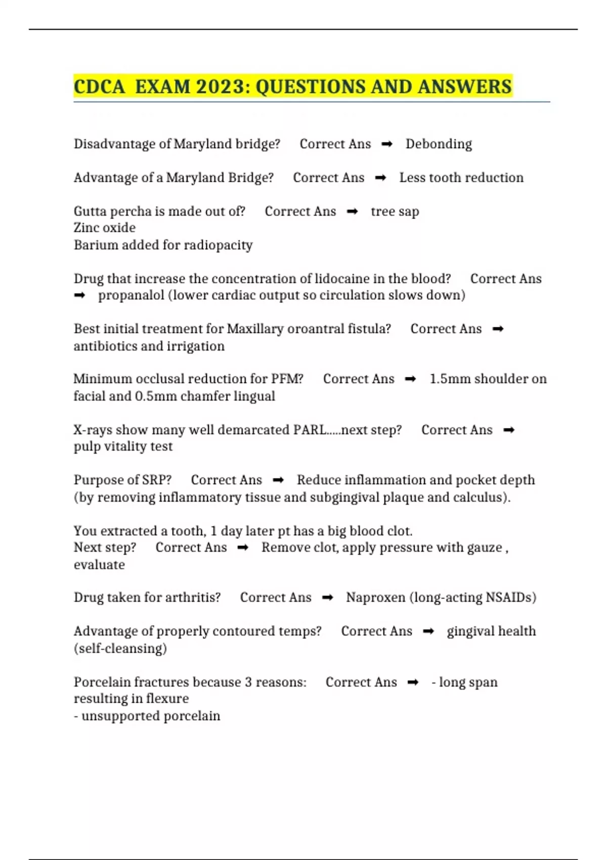 CDCA EXAM 2023: QUESTIONS AND ANSWERS - CDCA - Stuvia US