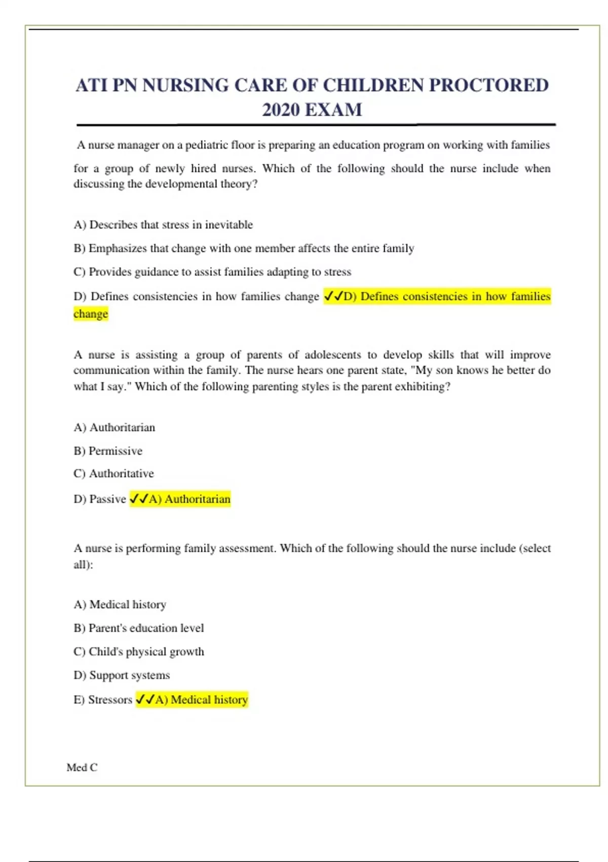 ATI PN NURSING CARE OF CHILDREN PROCTORED 2020 EXAM - ATI PN NURSING ...