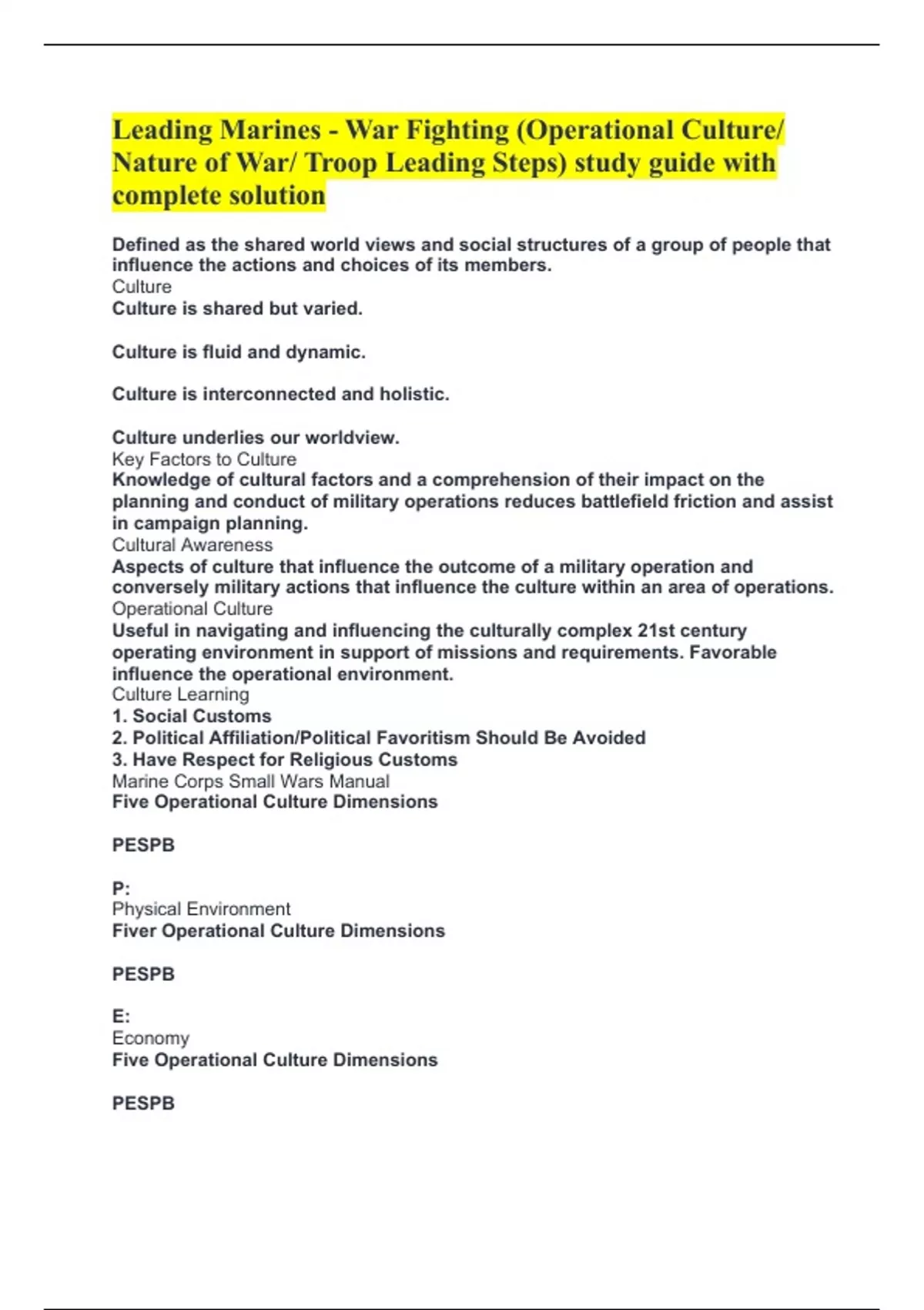 Leading Marines - War Fighting (Operational Culture/ Nature of War ...