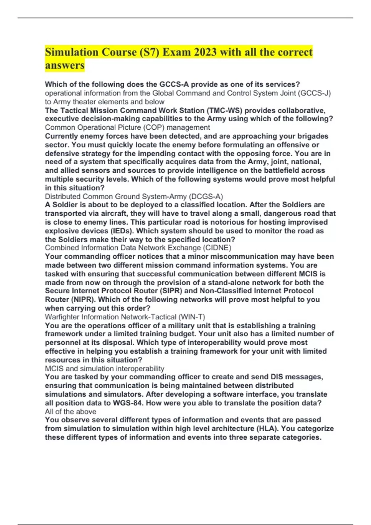 Simulation Course (S7) Exam 2023 with all the correct answers - Simulation Course - Stuvia US