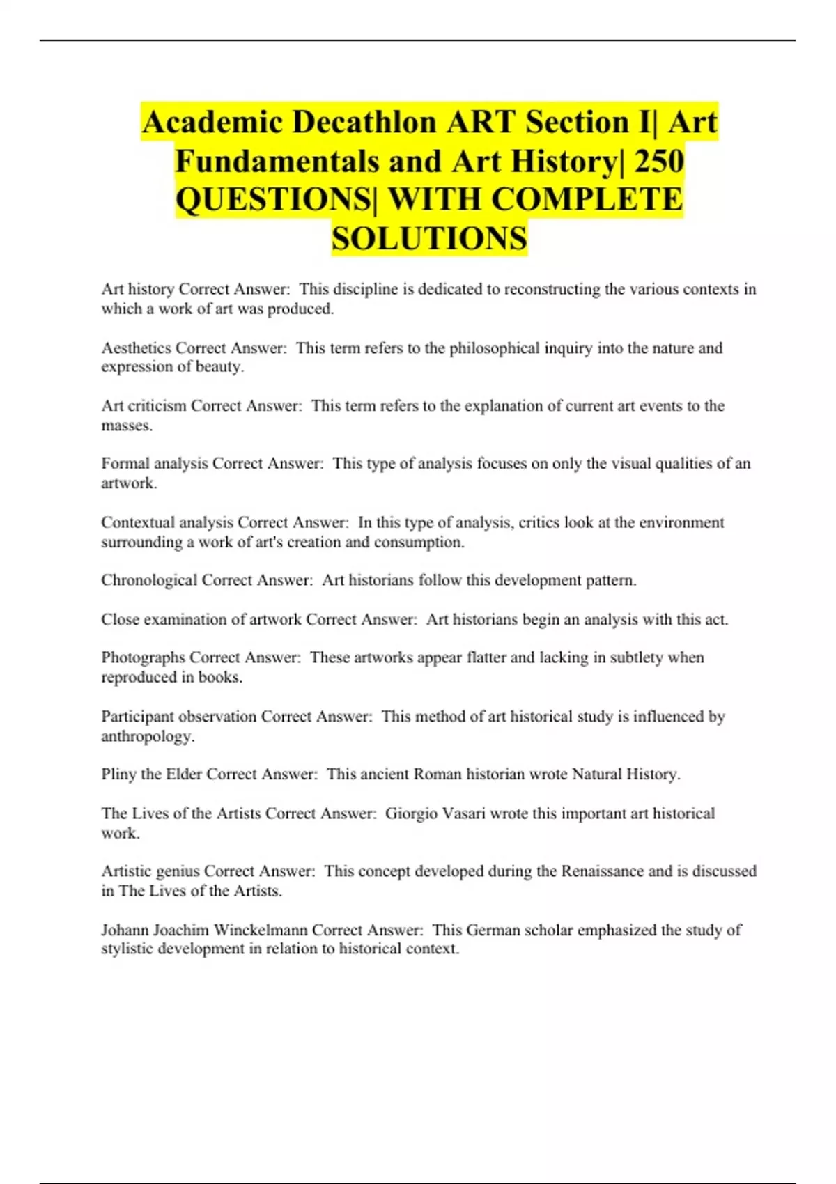 Academic Decathlon ART Section I| Art Fundamentals and Art History| 250 ...