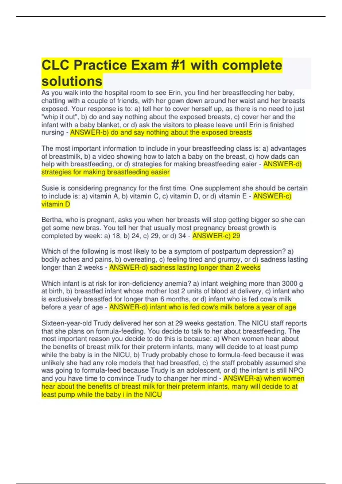 CLC Practice Exam #1 with complete solutions 2023 - CLC Practice #1 2023 - Stuvia US