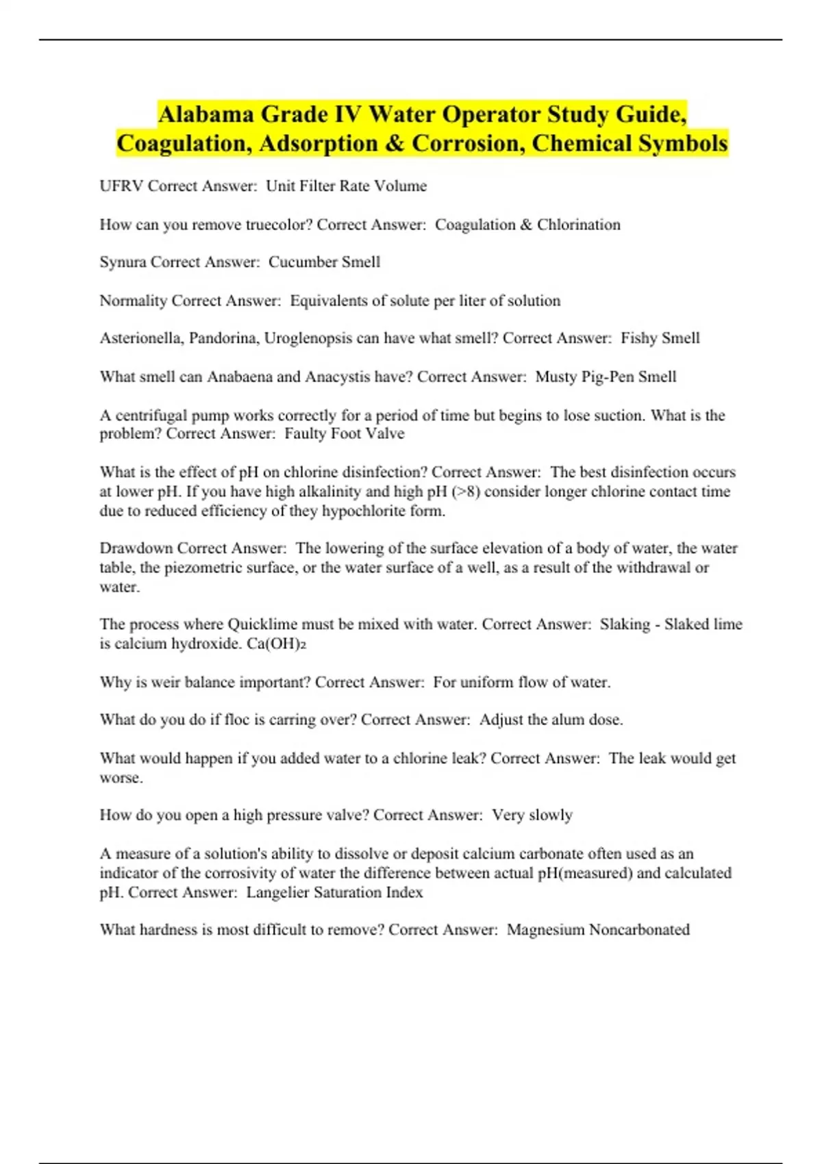 Alabama Grade IV Water Operator Study Guide, Coagulation, Adsorption ...