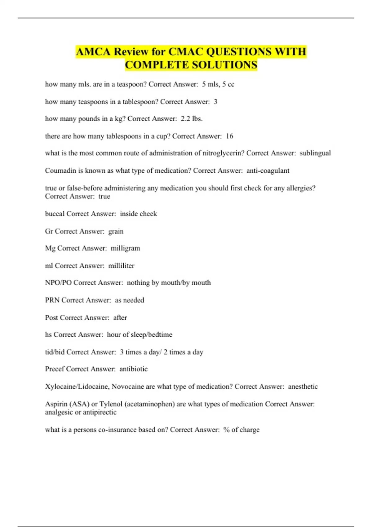 AMCA Review for CMAC QUESTIONS WITH COMPLETE SOLUTIONS - AMCA - Stuvia US