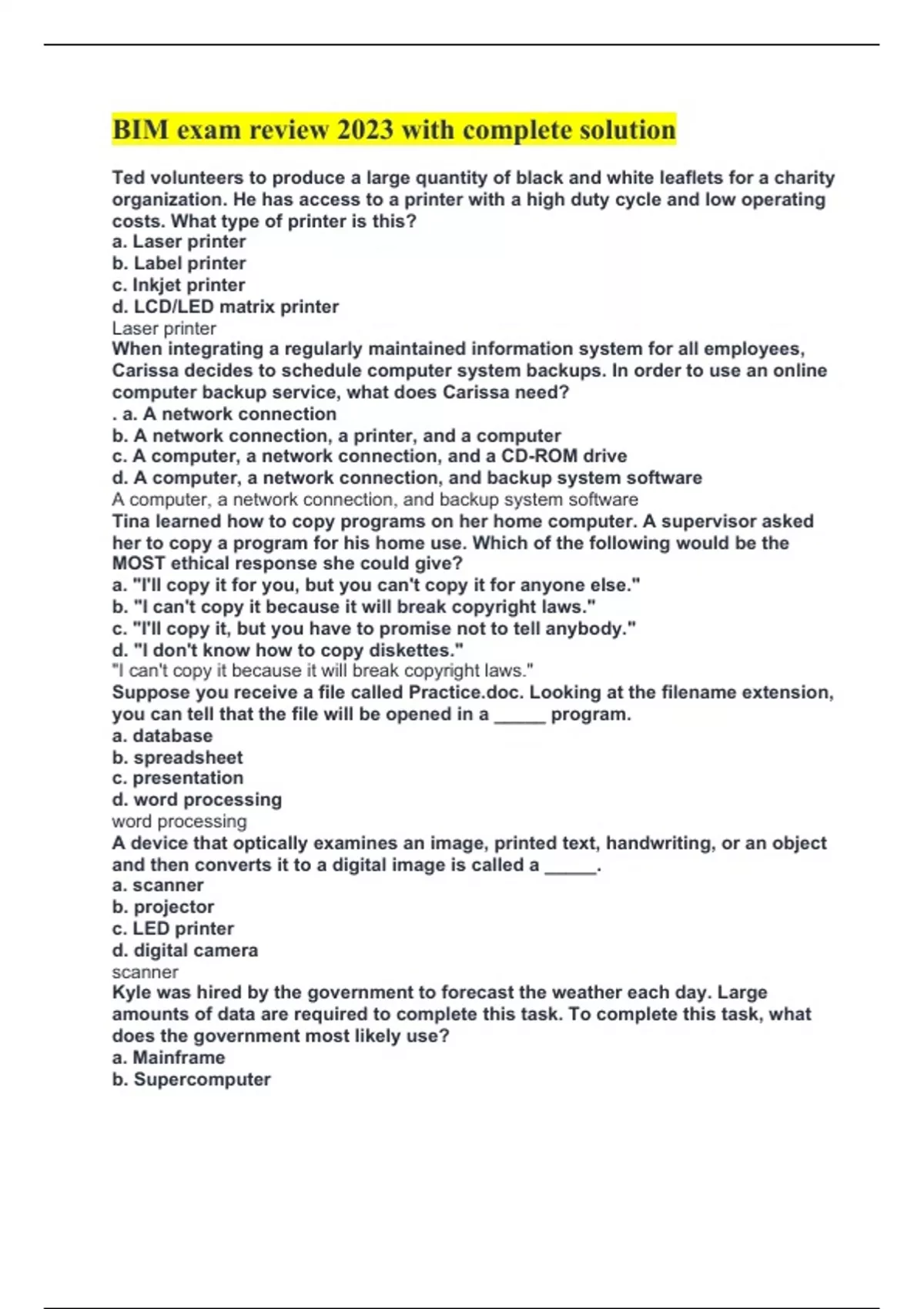 BIM exam review 2023 with complete solution - BIM - Stuvia US