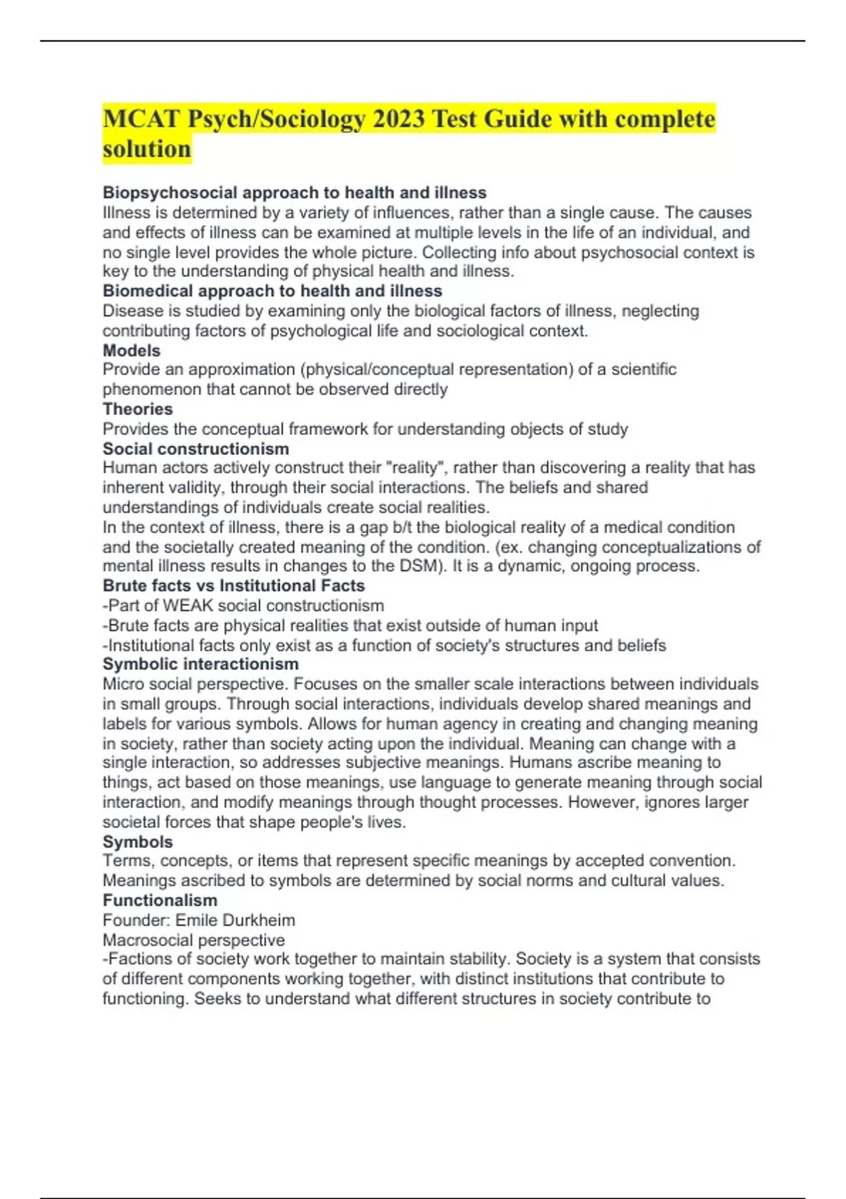 MCAT Psych/Sociology 2023 Test Guide with complete solution - MCAT ...