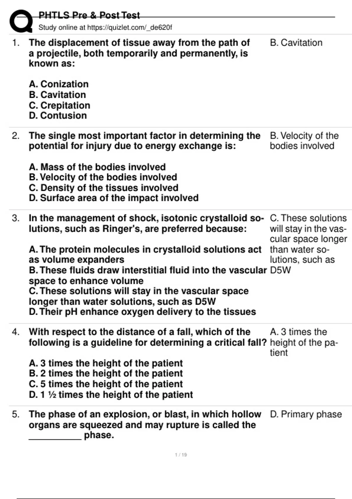 PHTLS Pre & Post Test QUESTIONS & ANSWERS 2023 ( A+ GRADED 100% ...