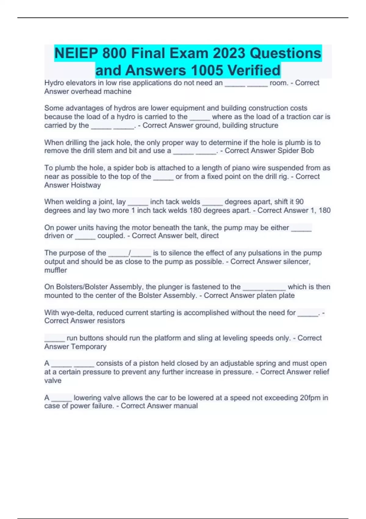 NEIEP and Elevators Exam Bundle with Complete Solutions 2023/2024 ...