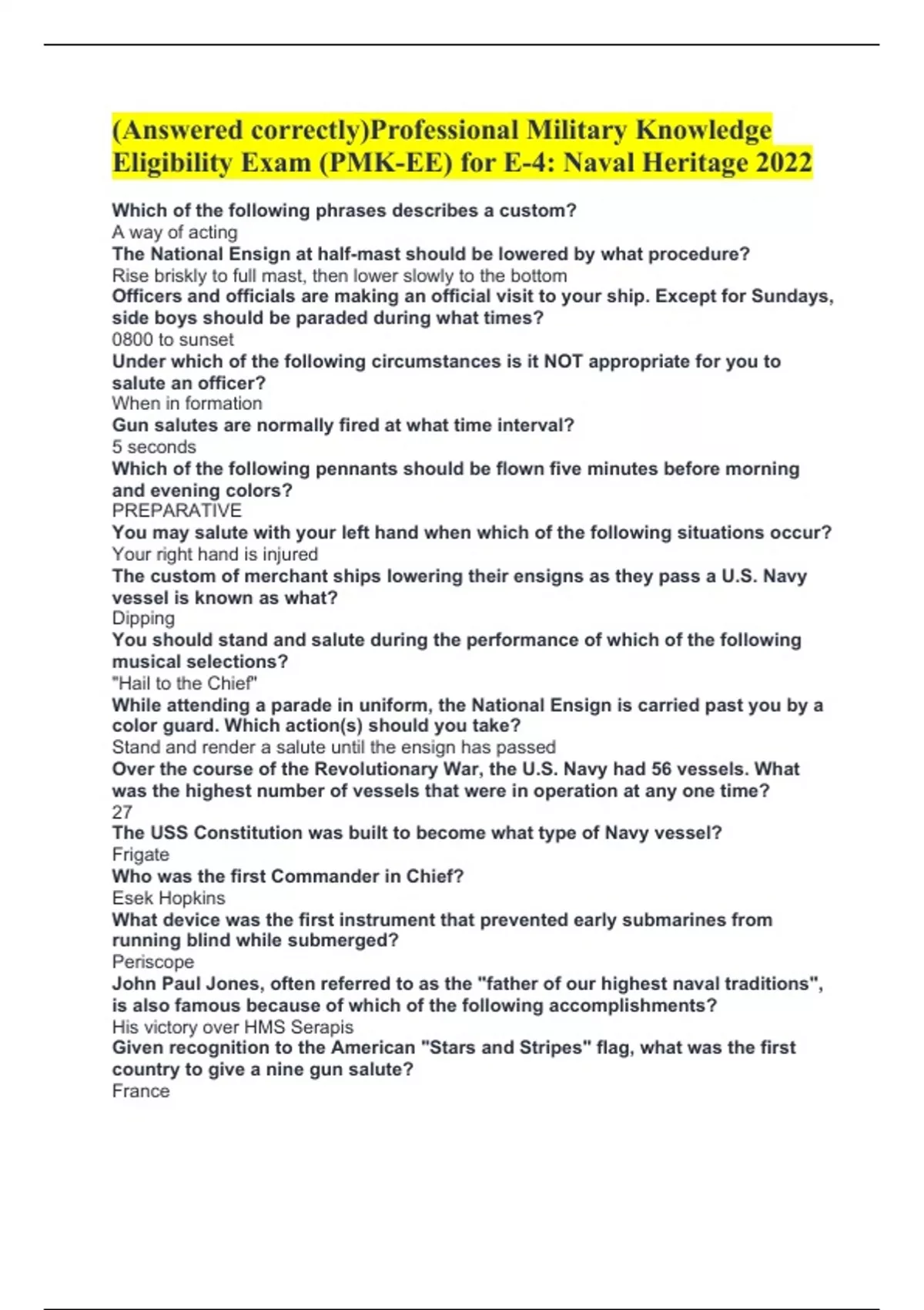 (Answered correctly)Professional Military Knowledge Eligibility Exam ...