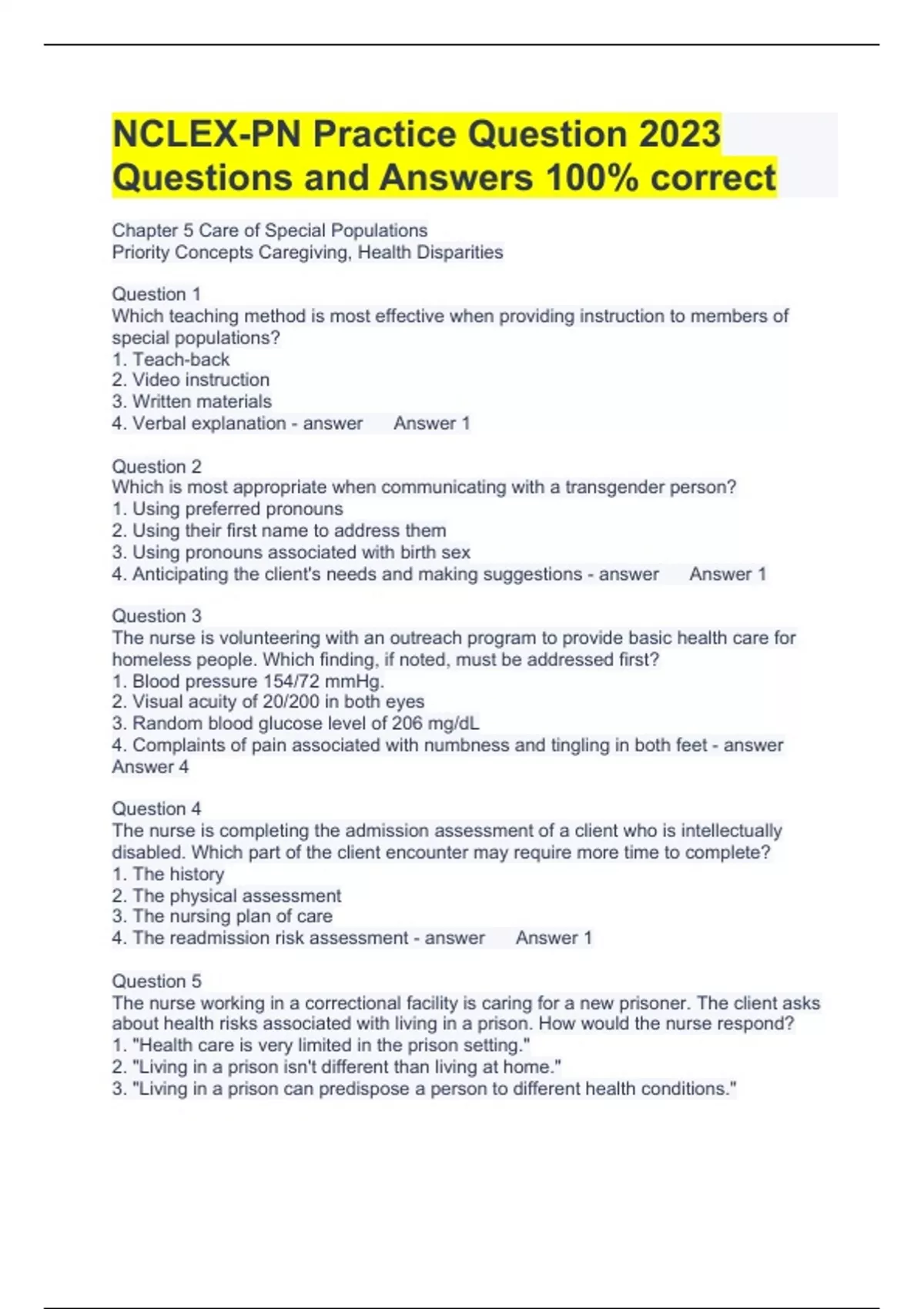 NCLEX-PN Practice Question 2023 Questions and Answers 100% correct ...