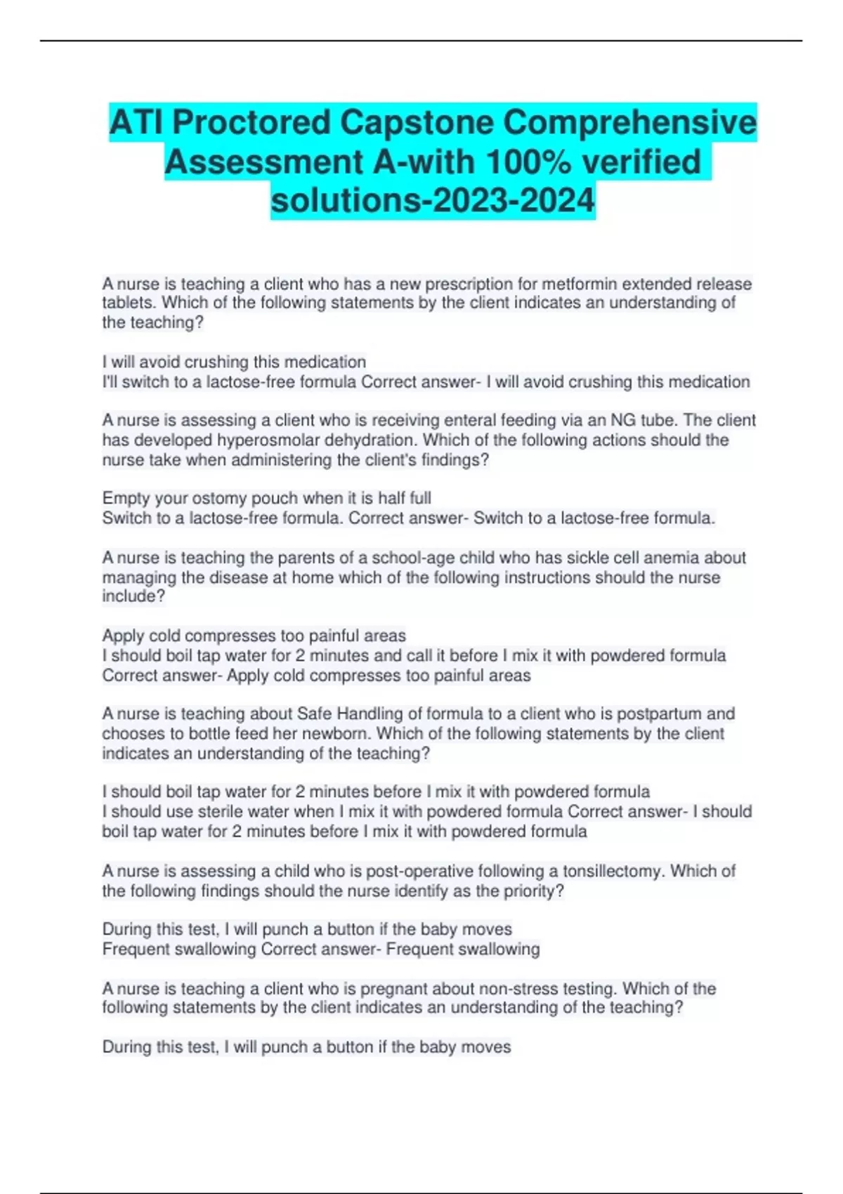 ATI Proctored Capstone Comprehensive Assessment A-with 100% verified ...