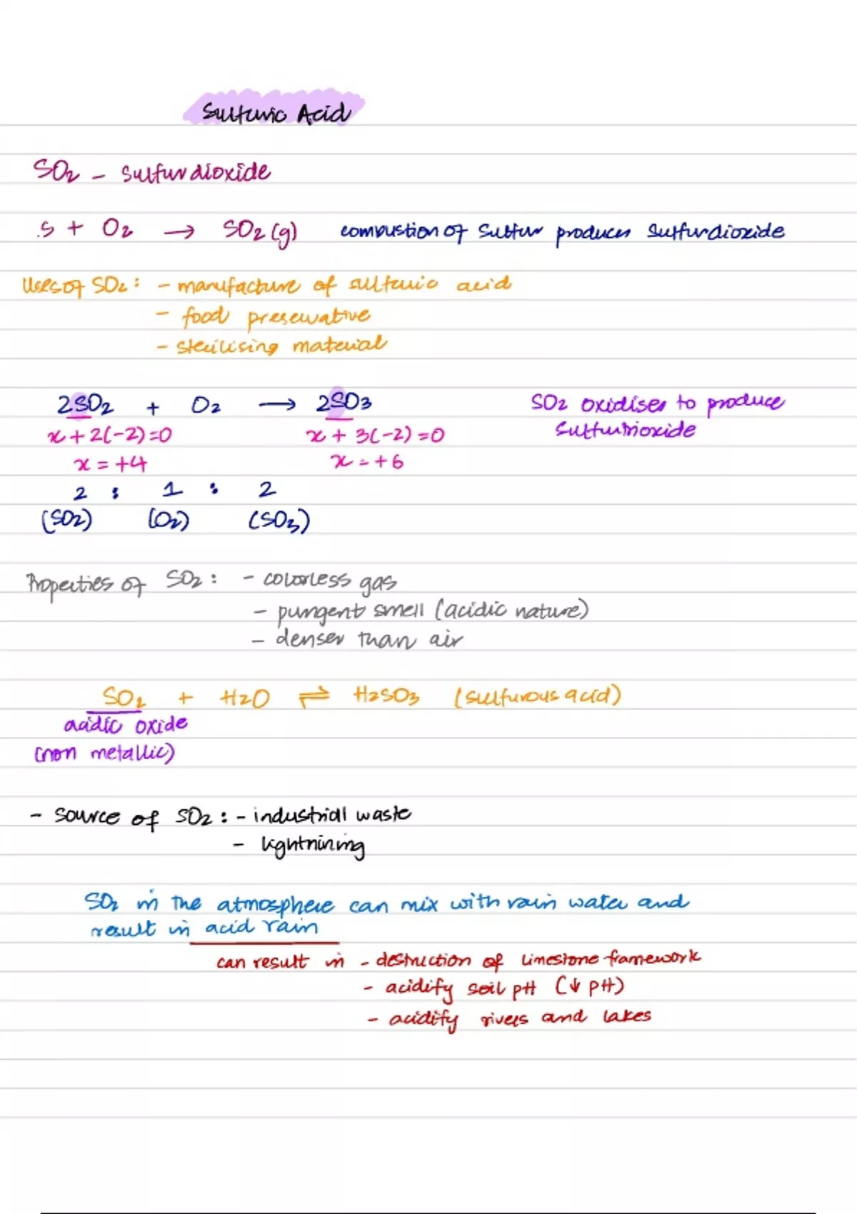 Summary Sulfuric Acid - Chemistry 5070 - Chemistry O level - Stuvia US