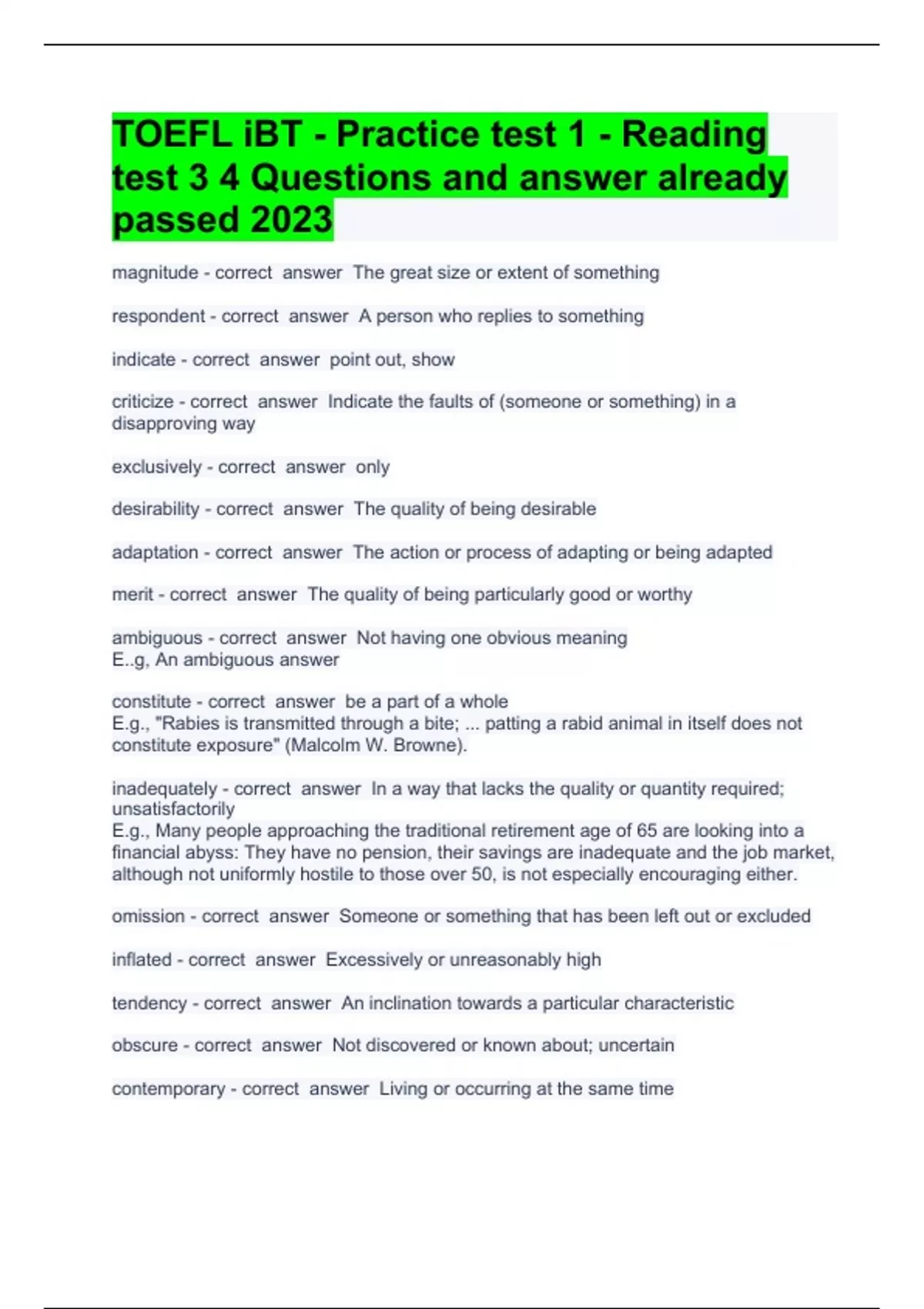 TOEFL iBT - Practice test 1 - Reading test 3 4 Questions and answer ...