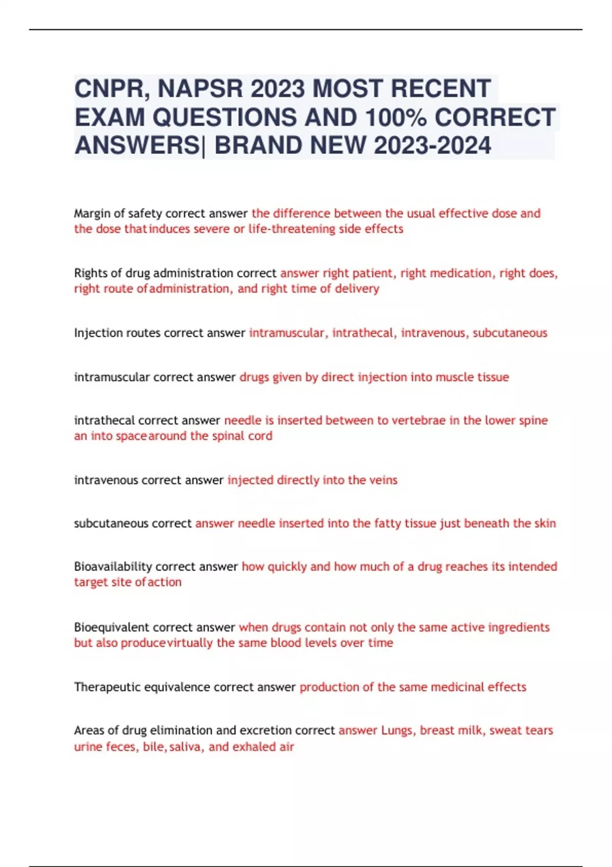 CNPR, NAPSR 2023 MOST RECENT EXAM QUESTIONS AND 100% CORRECT ANSWERS ...