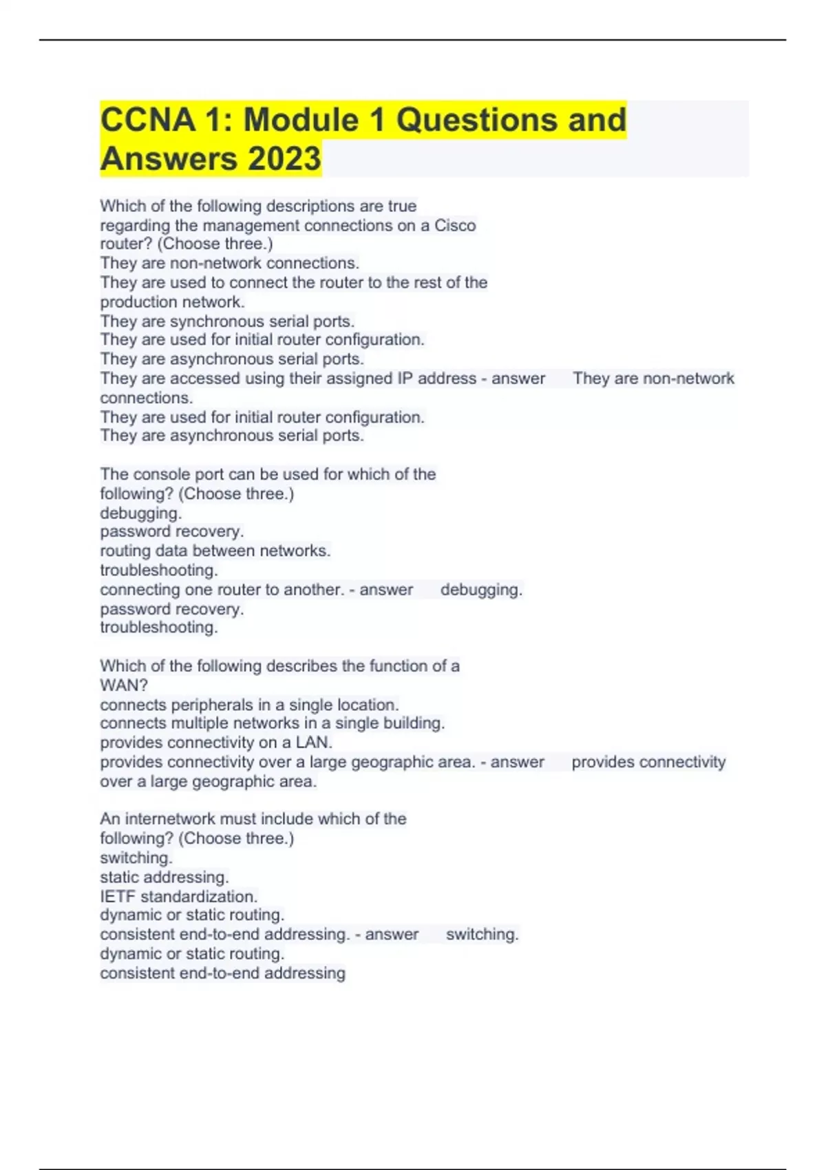 Ccna 1 Module 1 Questions And Answers 2023 Ccna Cisco Certified Network Associate Stuvia Us