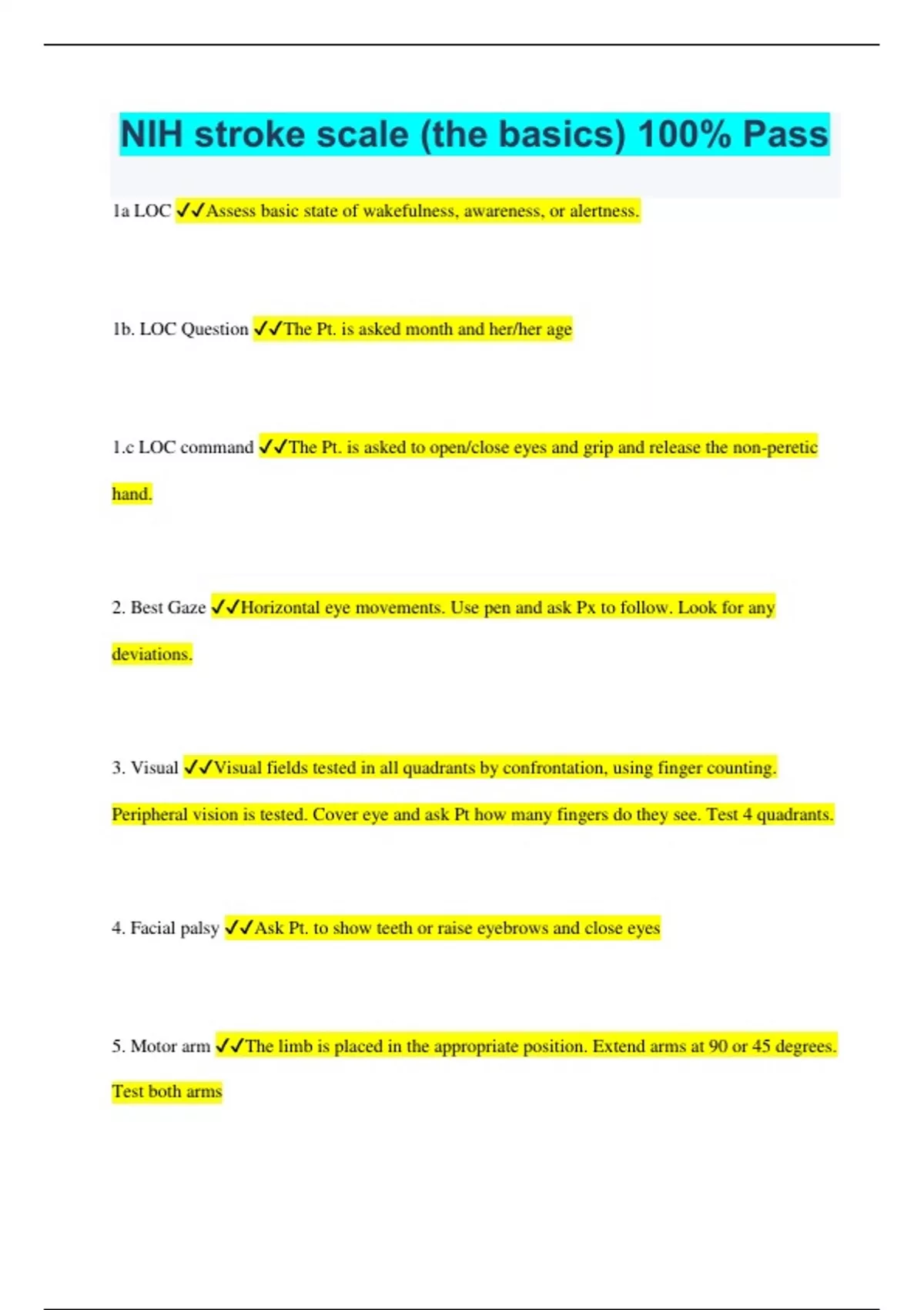 NIH stroke scale (the basics) 100% Pass - NIH stroke - Stuvia US