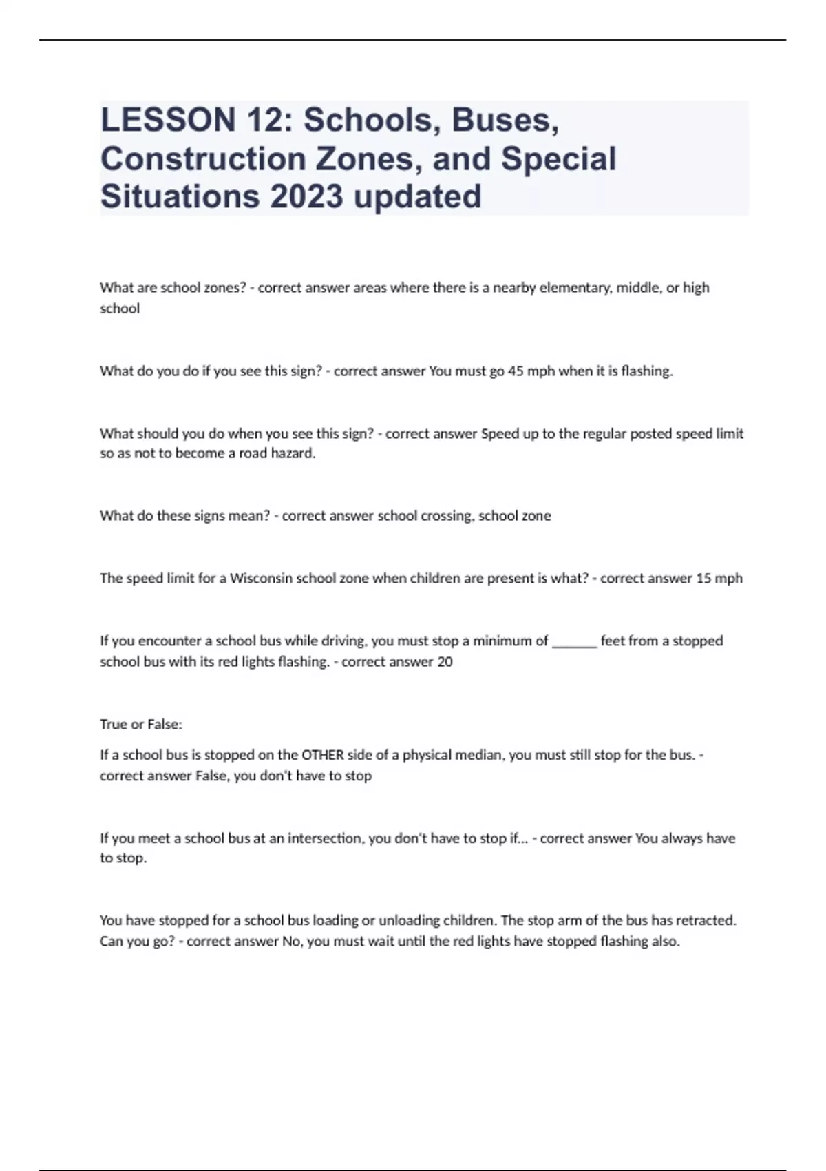 LESSON 12: Schools, Buses, Construction Zones, and Special Situations ...