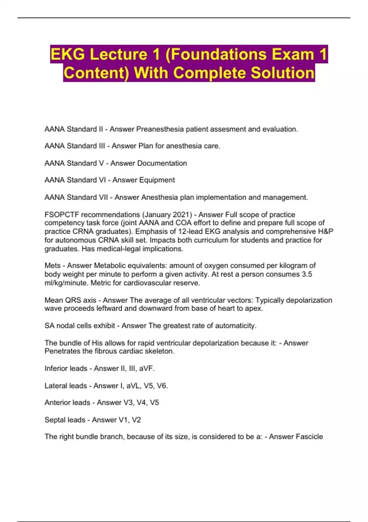 EKG BUNDLED EXAMS WITH COMPLETE SOLUTION - Stuvia US