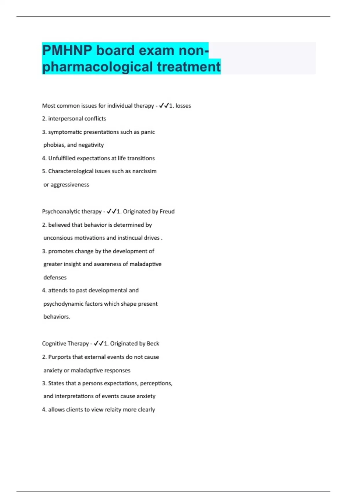 PMHNP board exam non-pharmacological treatment| Questions With 100% ...