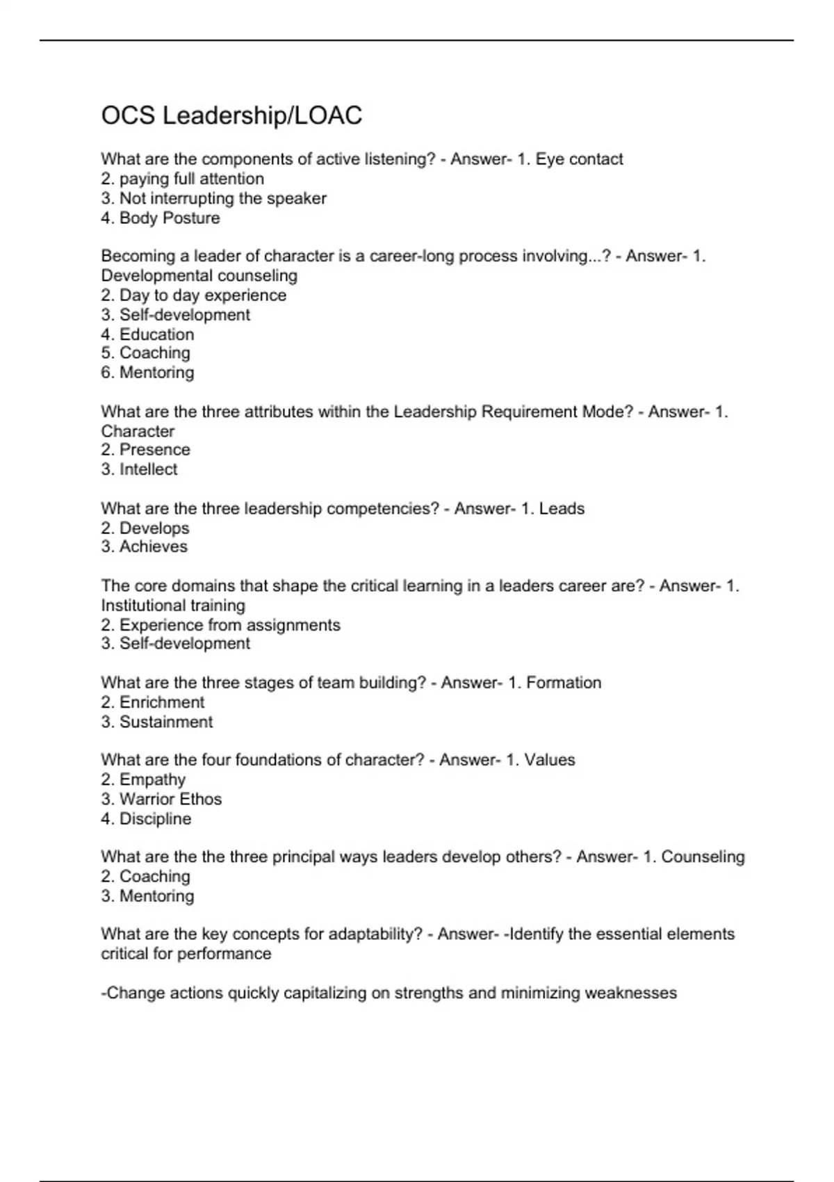 OCS Leadership/LOAC Q&A 2023 - OCS Leadership/LOAC - Stuvia US