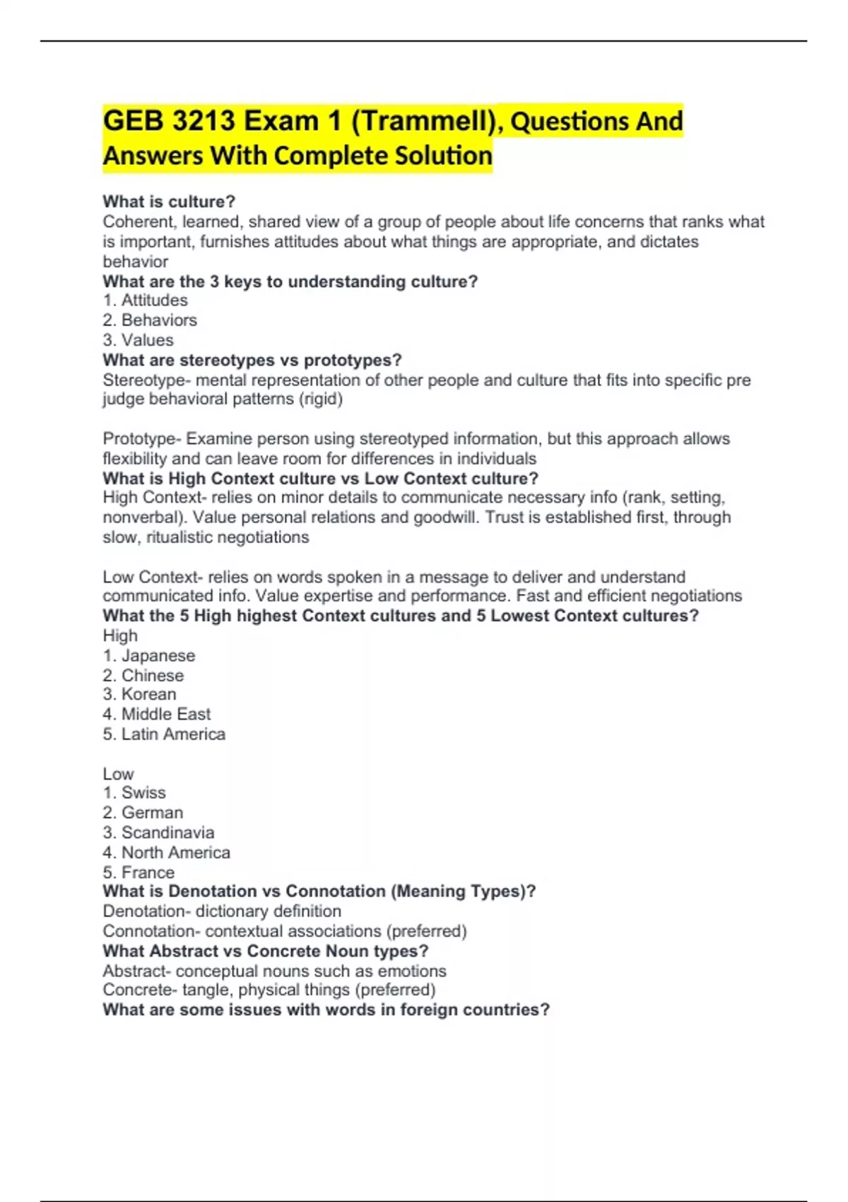 GEB 3213 Exam 1 (Trammell), Questions And Answers With Complete Solution - GEB 3213 - Stuvia US