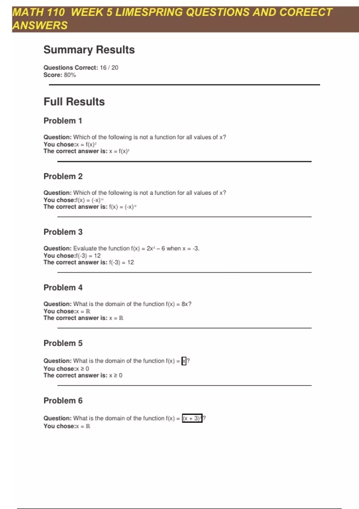 Math 110 Week 5 Limespring Questions And Coreect Answers Math 110 Stuvia Us